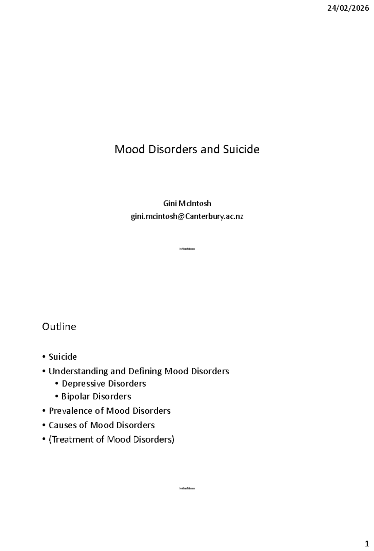 Lecture Slides - Week 2: Understanding Mood Disorders and Suicide - Studocu