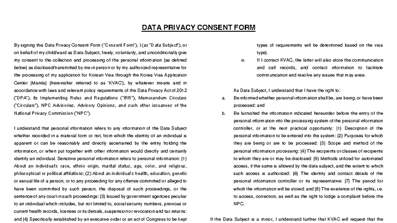 DATA PRIVACY CONSENT FORM FOR KOREAN VISA APPLICATION - Studocu