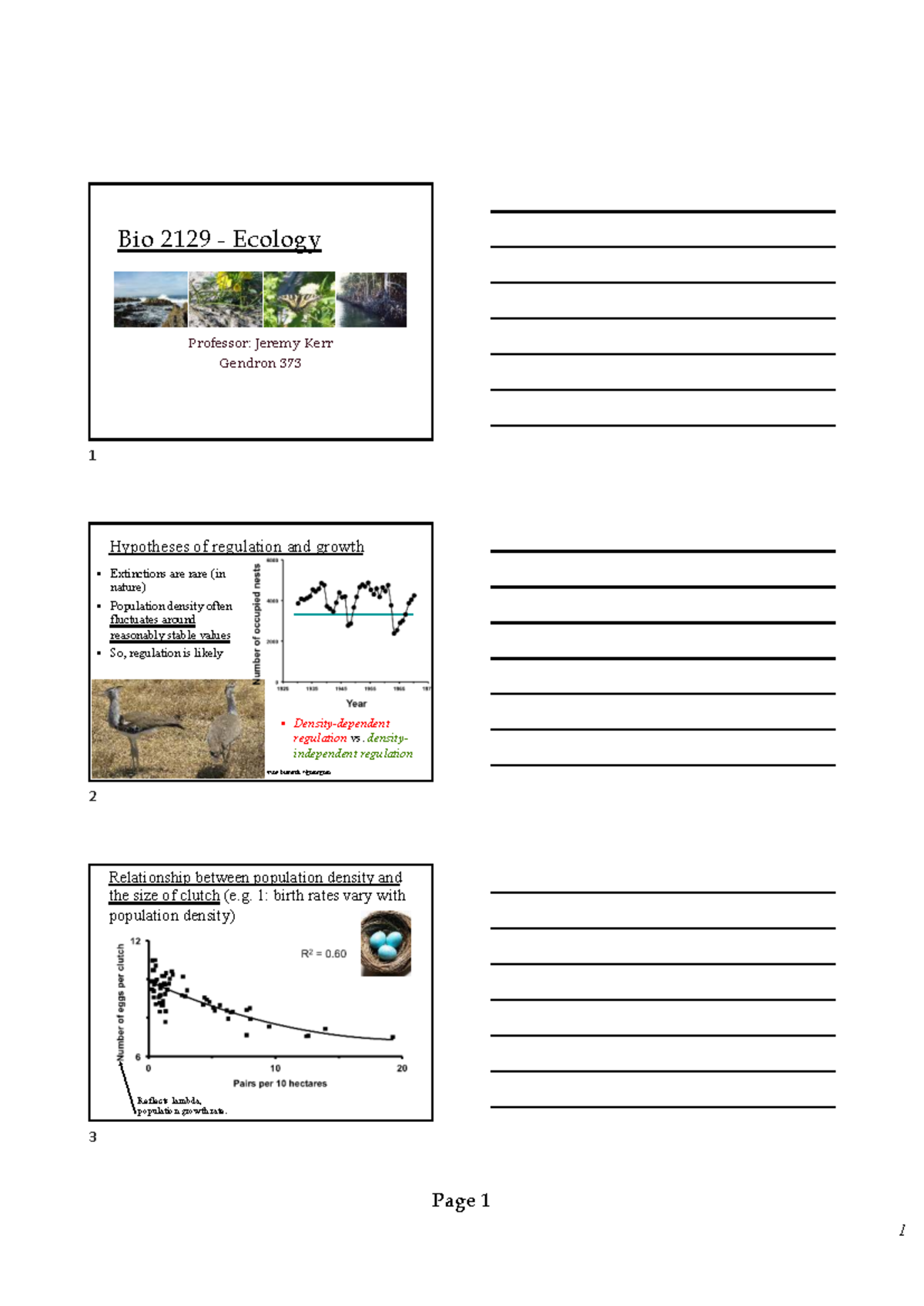 Bio 2129 Lecture 9: Population Regulation & Density Dependence - Studocu