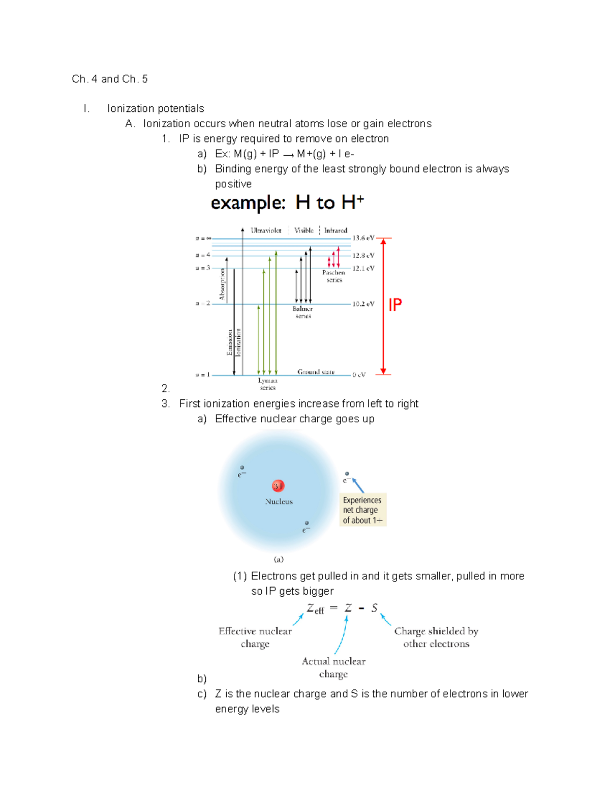 Chem 1A Lecture 9 - Ch. 4 and Ch. 5 I. Ionization potentials A ...