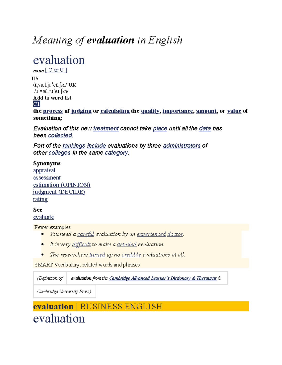 Evaluation - ajhdjha - Meaning of evaluation in English evaluation noun ...
