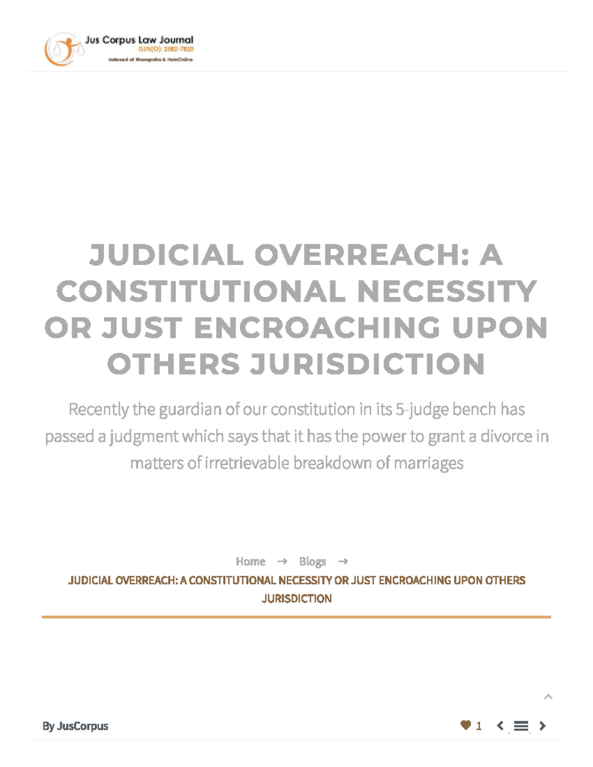 Judicial Overreach: Constitutional Necessity or Jurisdictional ...