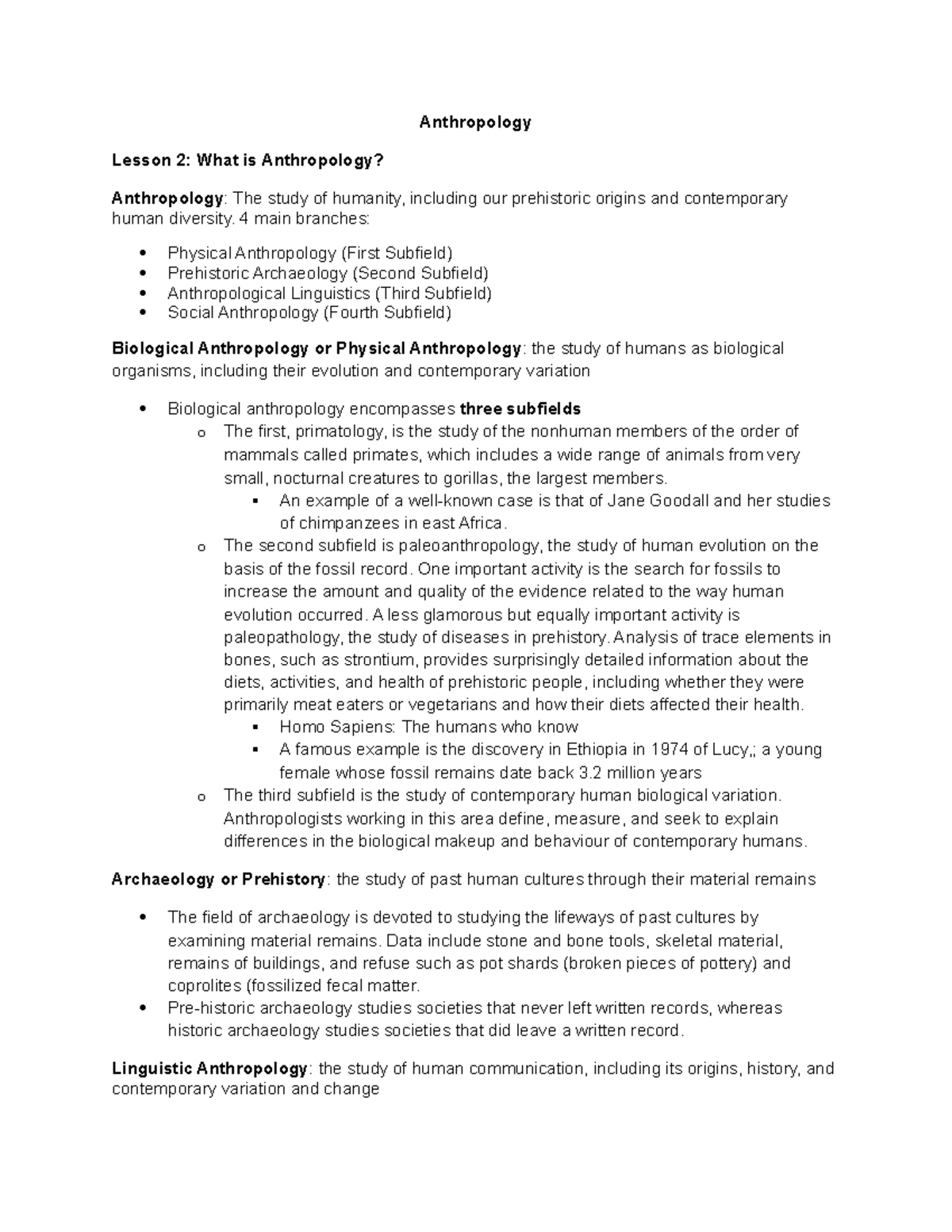 Anthropology - Lecture Notes on Key Concepts and Lessons - Studocu