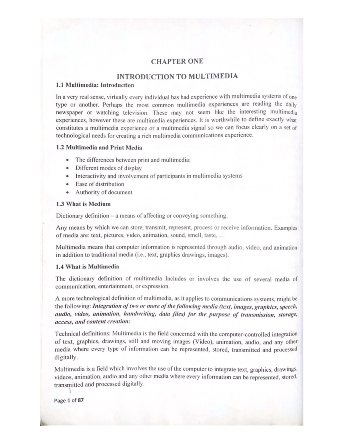 CHAPTER ONE - INTRODUCTION TO MULTIMEDIA: LECTURE NOTES - Studocu