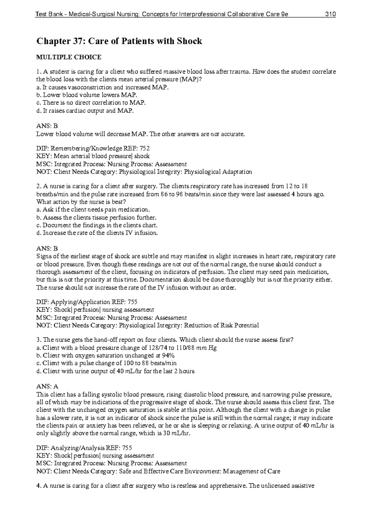 Chapter 37: Nursing Assessment and Interventions for Shock Care - Studocu