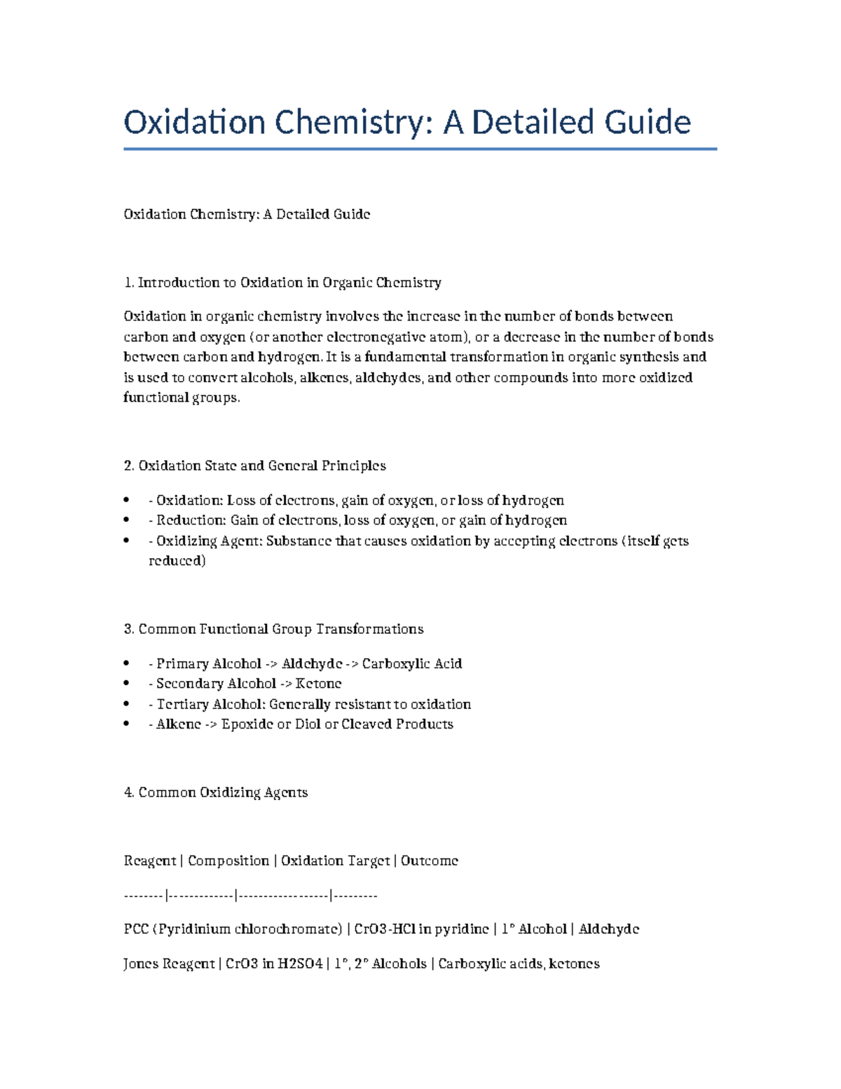 Oxidation Chemistry (CHEM 301): Comprehensive Study Guide - Studocu