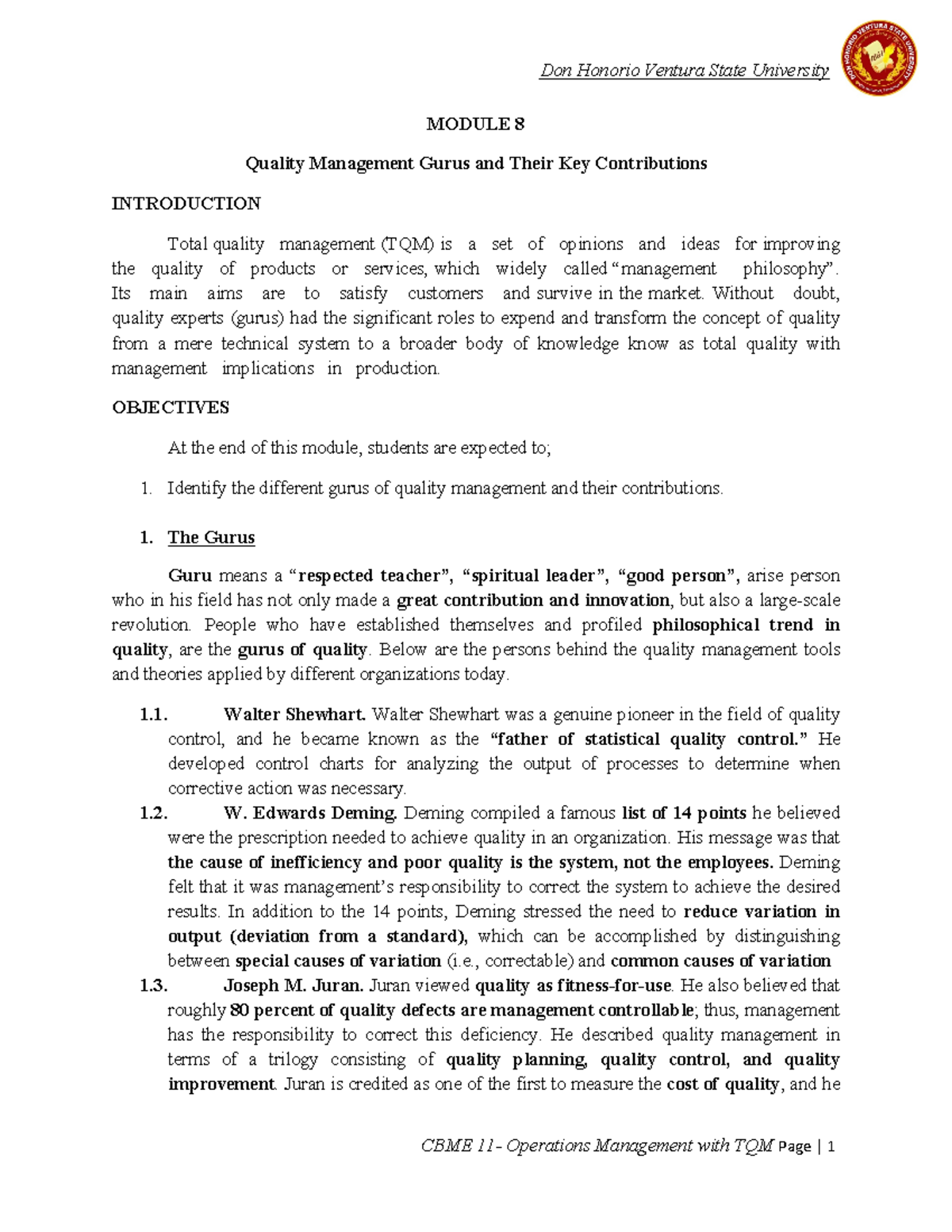 Chapter-8-OM-TQM - Operations Management CBME - DHVSU - Studocu