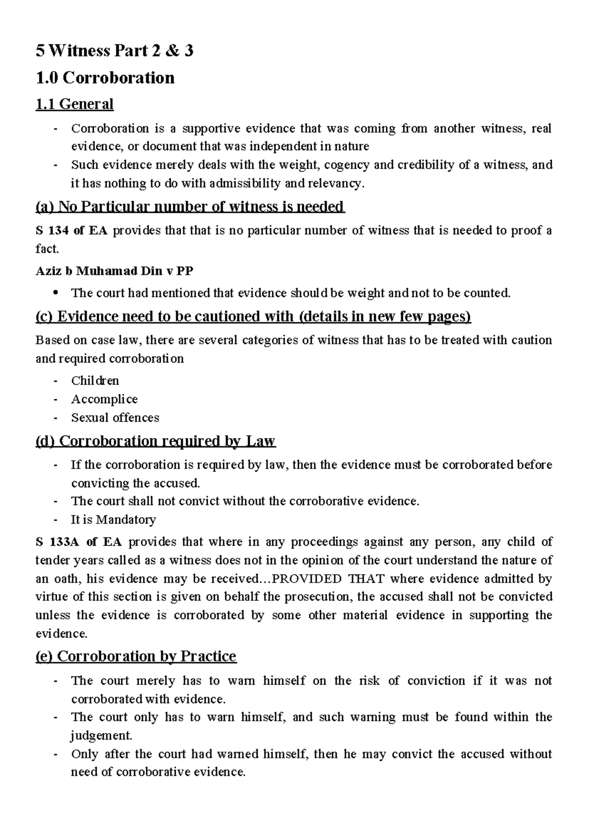 5 Witnesses Part 2 & 3 - Legal Notes on Corroboration and Testimony ...