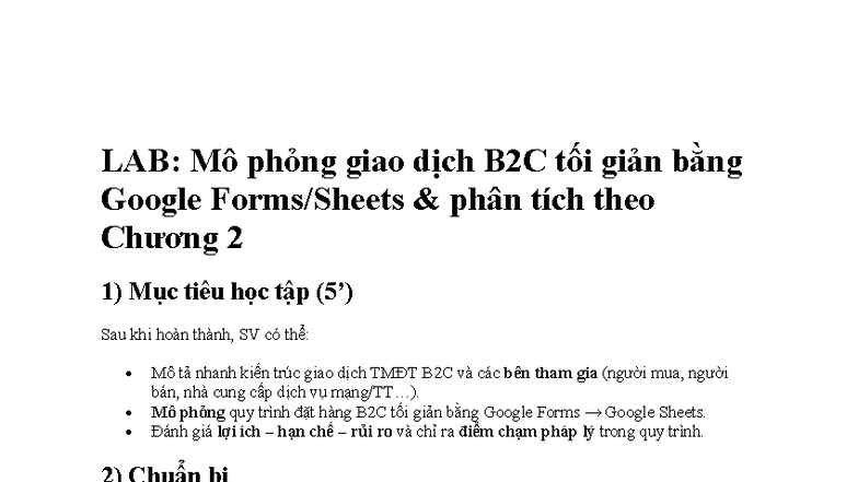 LAB: Mô phỏng giao dịch B2C tối giản bằng Google - Chương 2 - Studocu