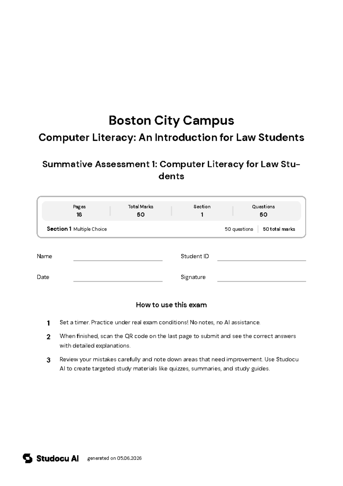 Summative Assessment 1: Computer Literacy for Law Students - Studocu