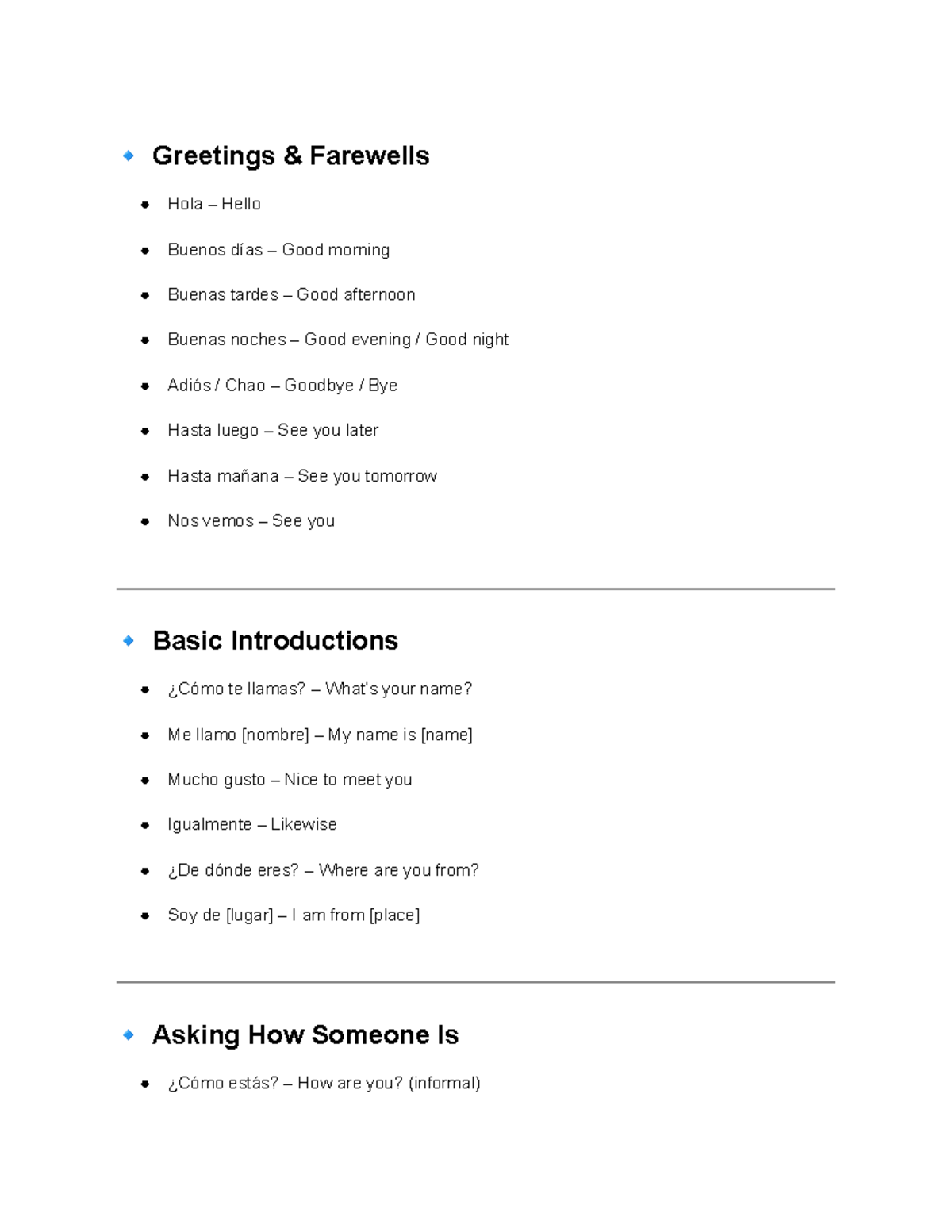 Spanish Quiz Notes: Greetings, Introductions & Polite Phrases - Studocu