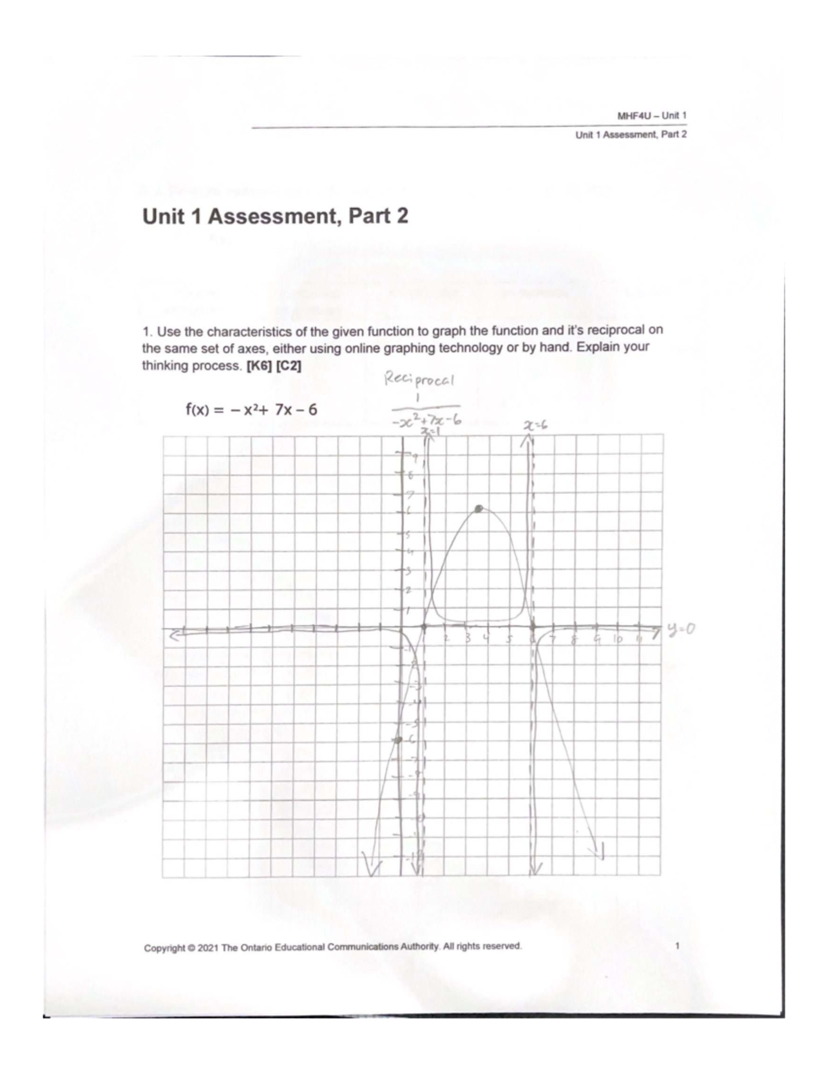 MHF4U Unit 1 Assessment, Part 2: Graphing Functions & Inequalities ...