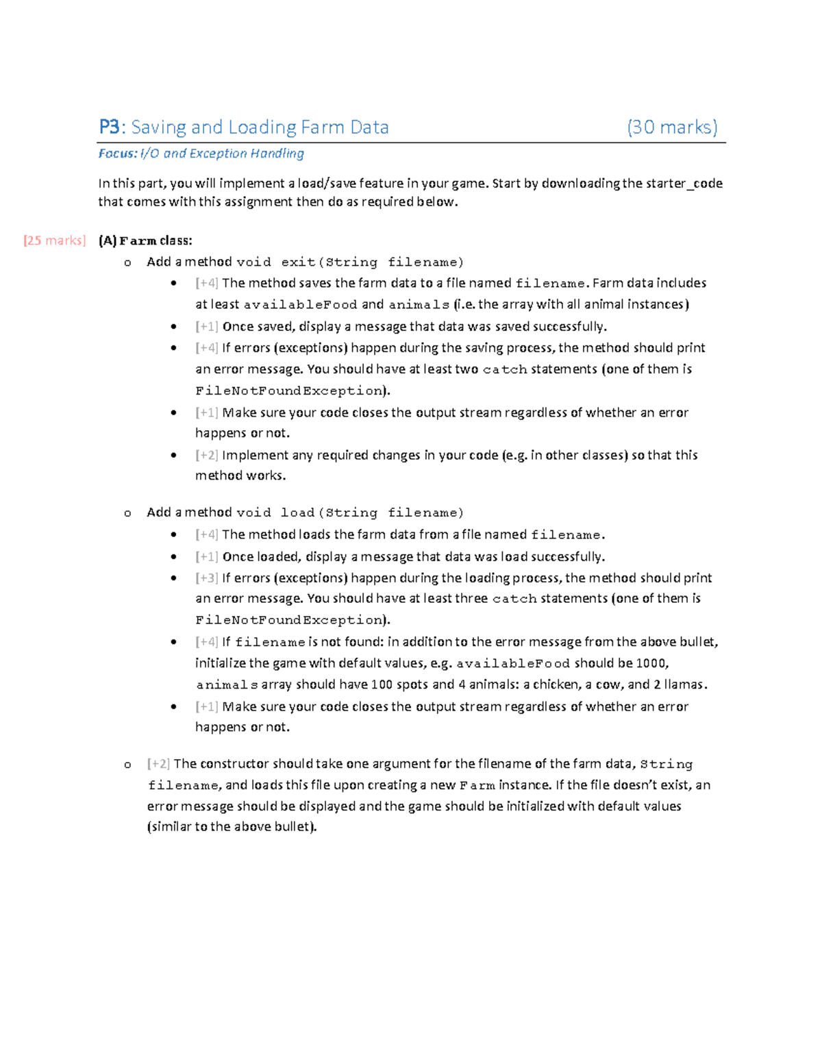 P3: Implementing Save/Load Features & Exception Handling in Farm Data ...