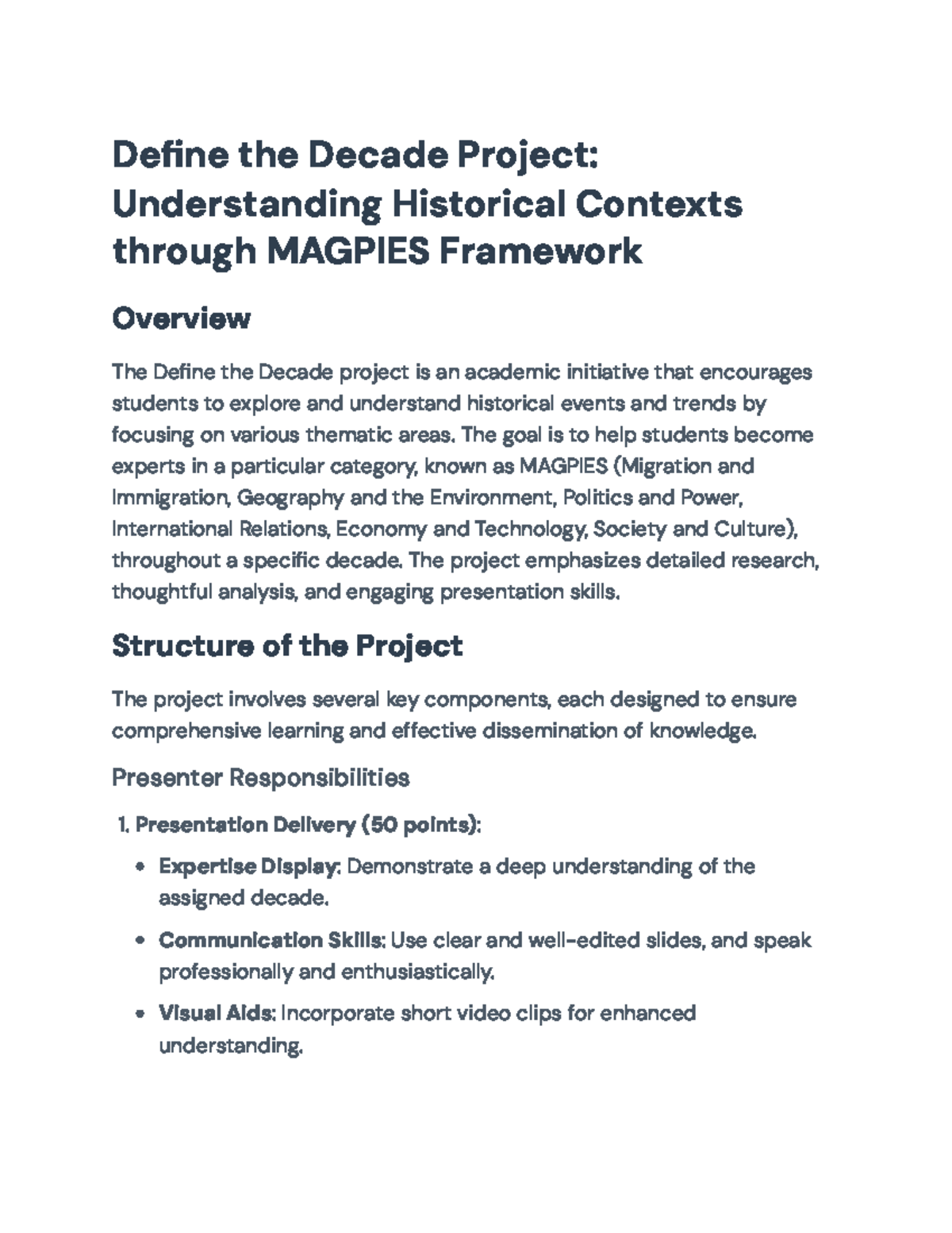 Define the Decade Project: Analyzing History through MAGPIES Framework ...