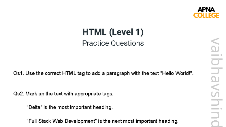 HTML (Level 1) Practice Questions and Tagging Guide - Studocu