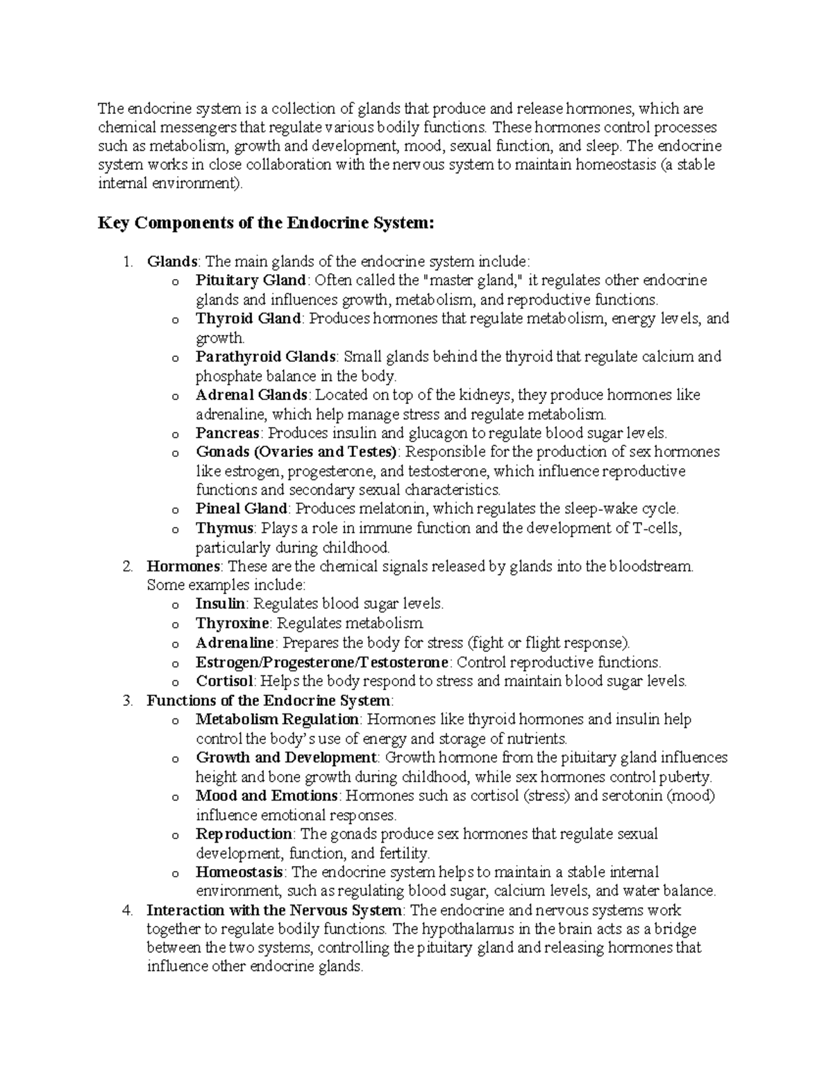 Endocrine System Overview: Anatomy and Hormonal Functions - Studocu