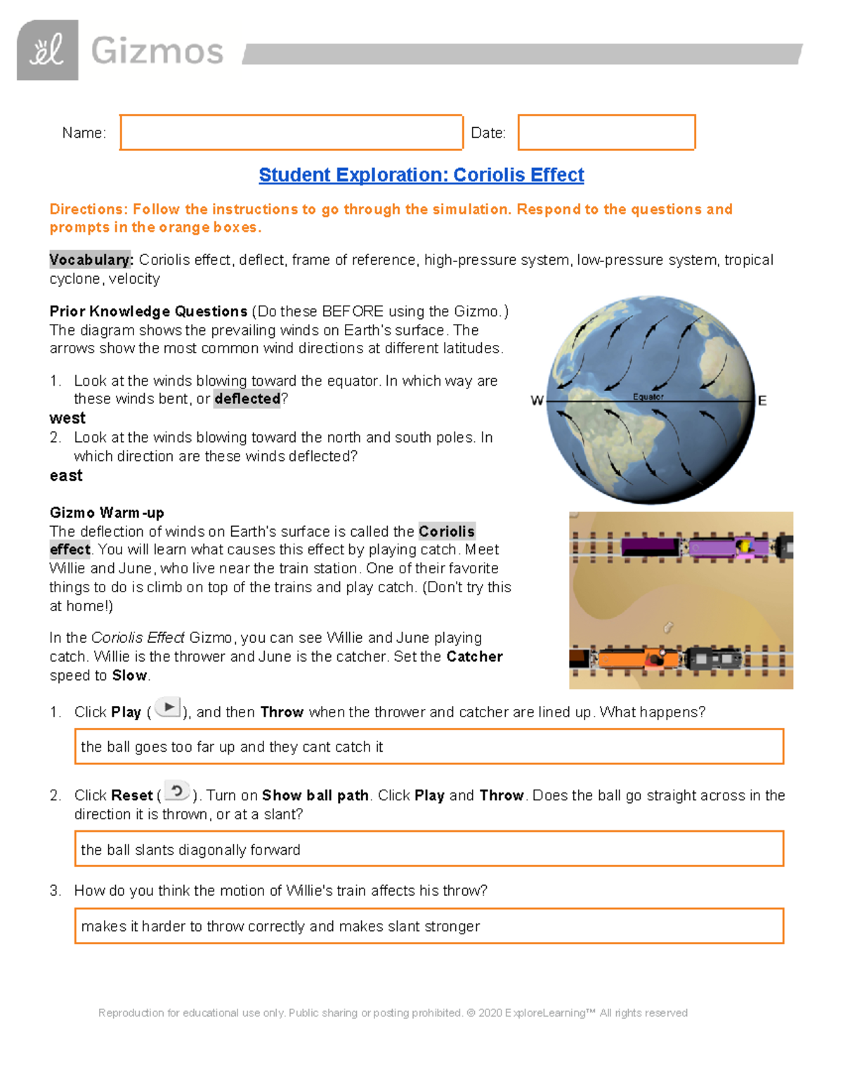 Coriolis Effect SE: Student Exploration & Simulation Guide - Studocu