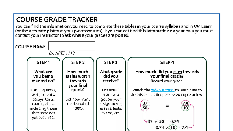 COURSE GRADE TRACKER - Essential Info for Your Final Grade - Studocu