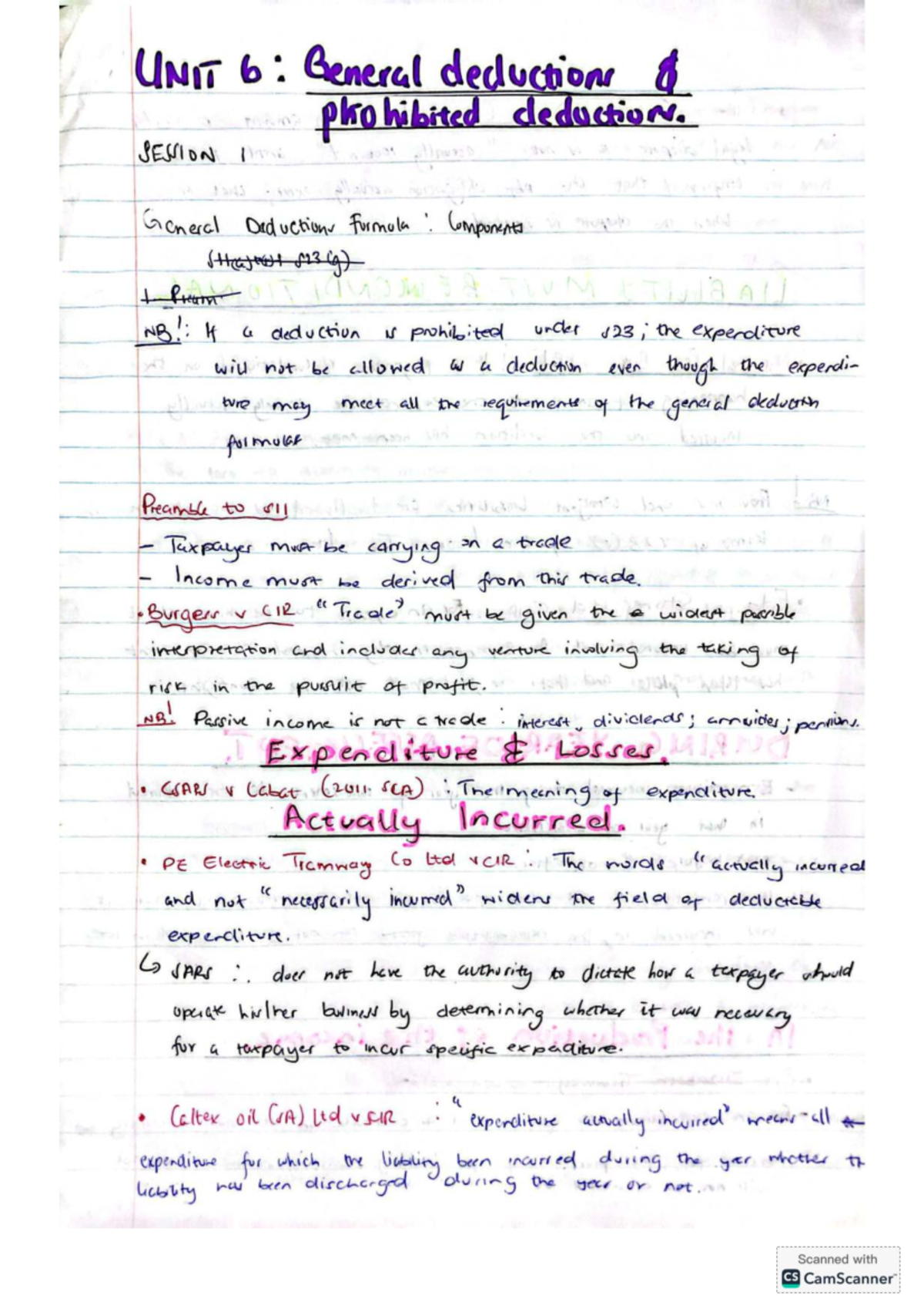 UNIT 6: General Deductions - Prohibited Deductions Notes - Studocu