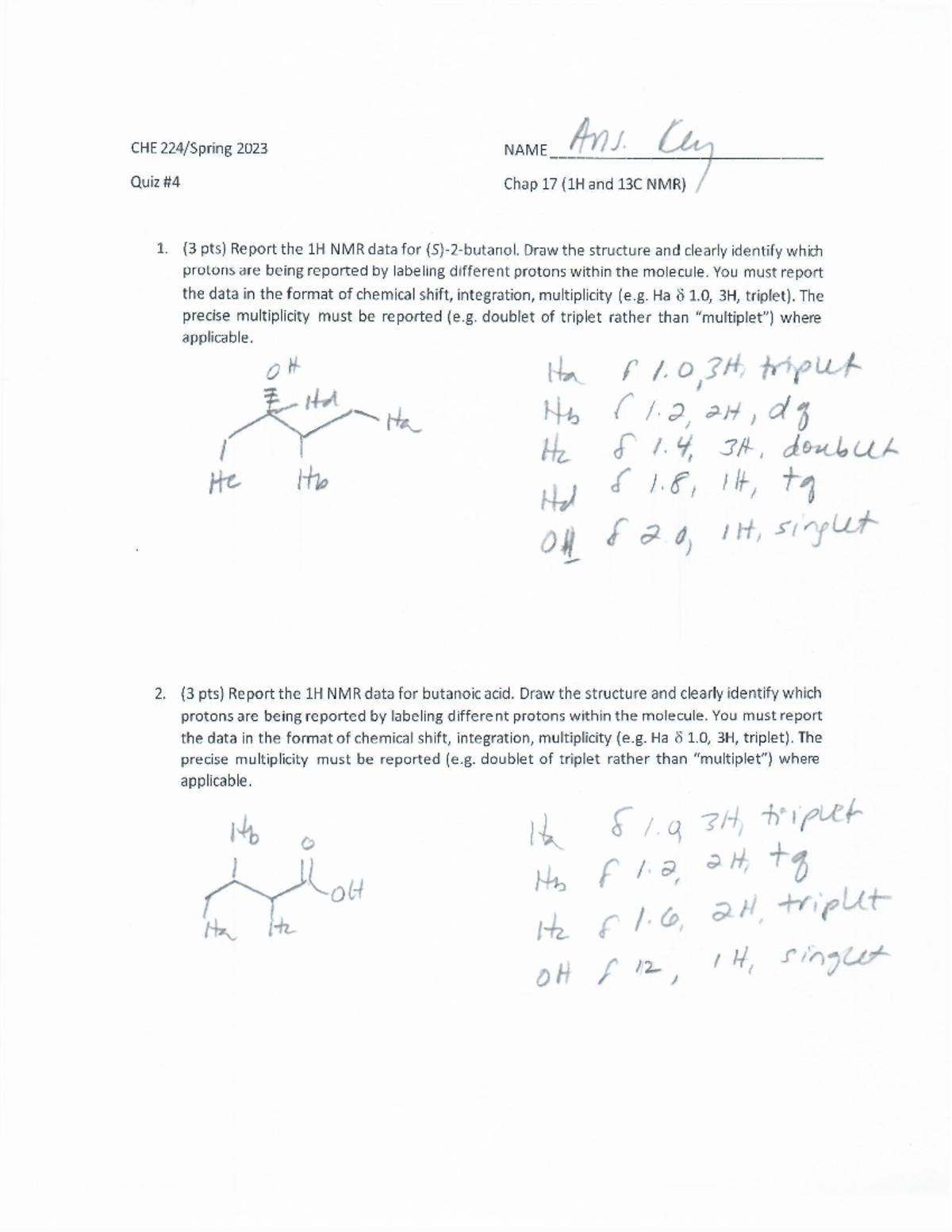 Answer KEY QUIZ CH 17 - CHE 224 - Studocu