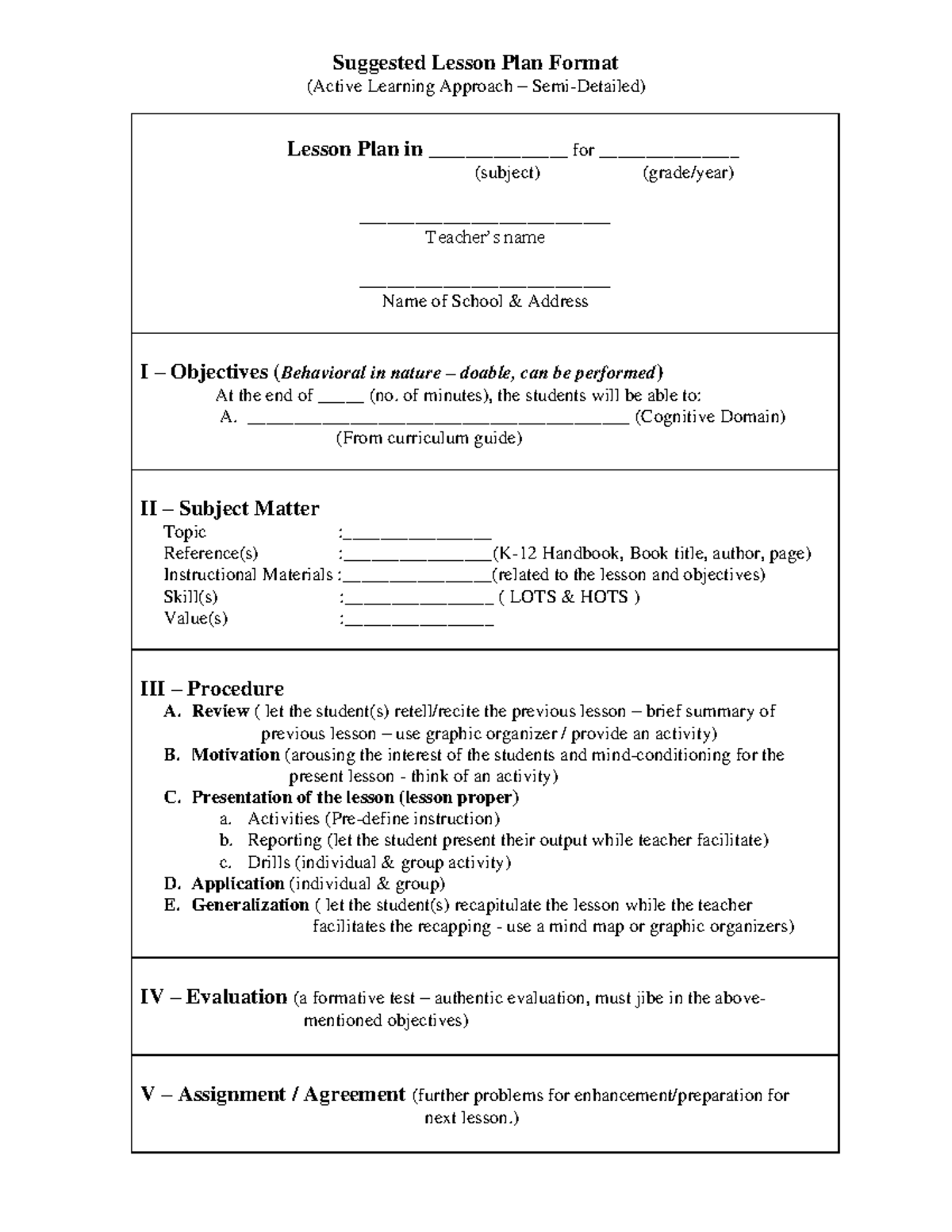 K To 12 Semi Detailed Lesson Plan Format - Infoupdate.org