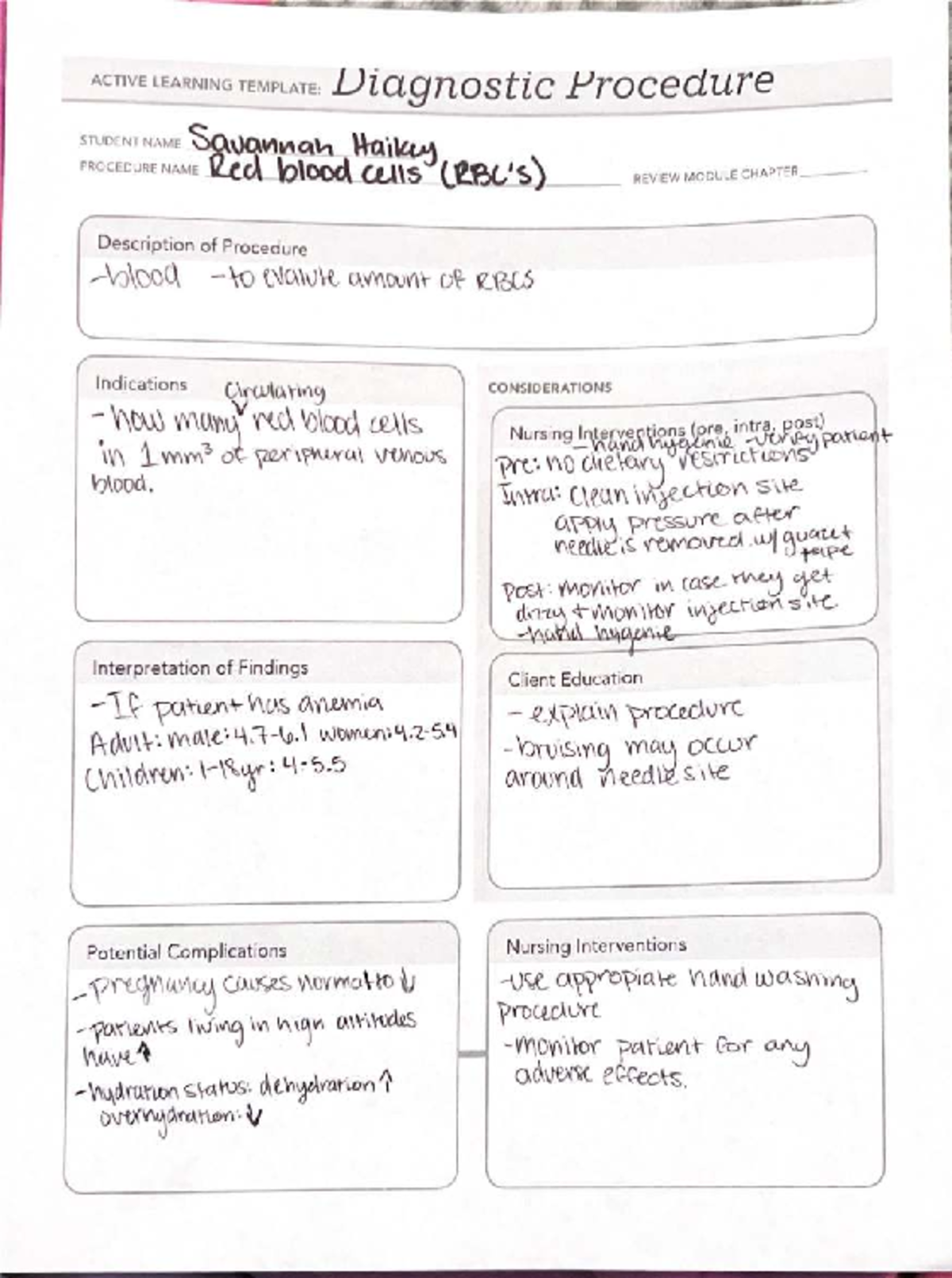 ACTIVE LEARNING TEMPLATE: Diagnostic Procedure on RBCs - Studocu