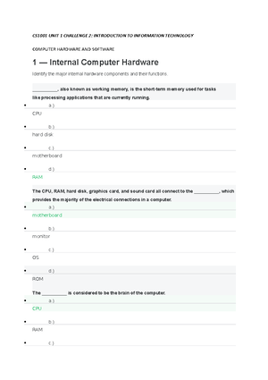 CS1001 UNIT 1 - Introduction to information technology unit 1 CS 1001 ...