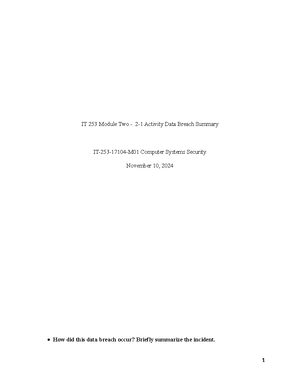 IT-253 - Module One - 1-2 Journal Law and Regulations in Information ...