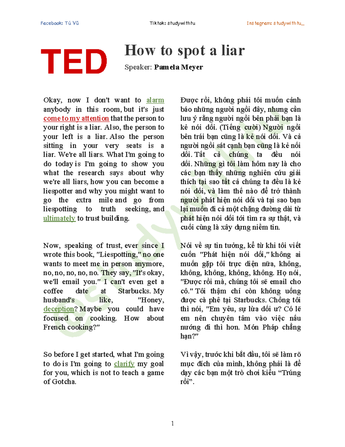 How to spot a liar - Document English Vietnamese - TED How to spot a ...