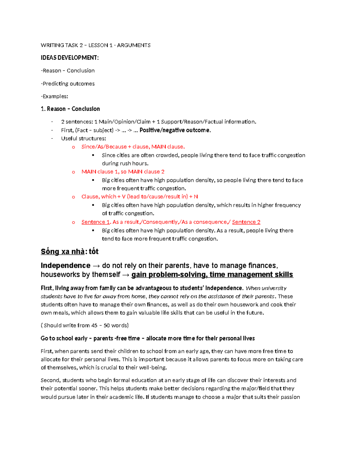 Ideas Development for Argumentative Writing - Task 2 - Lesson 1 - Studocu