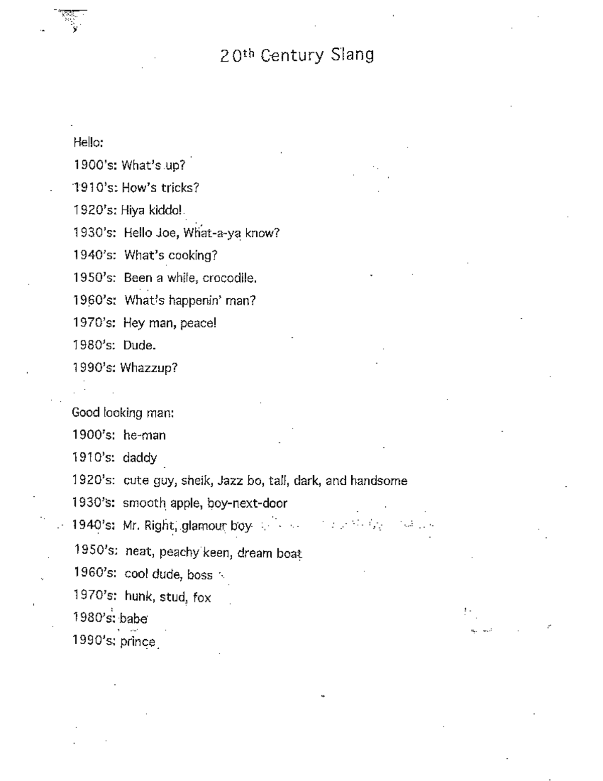 Slang Through the Decades: A 20th Century Vocab List - Studocu