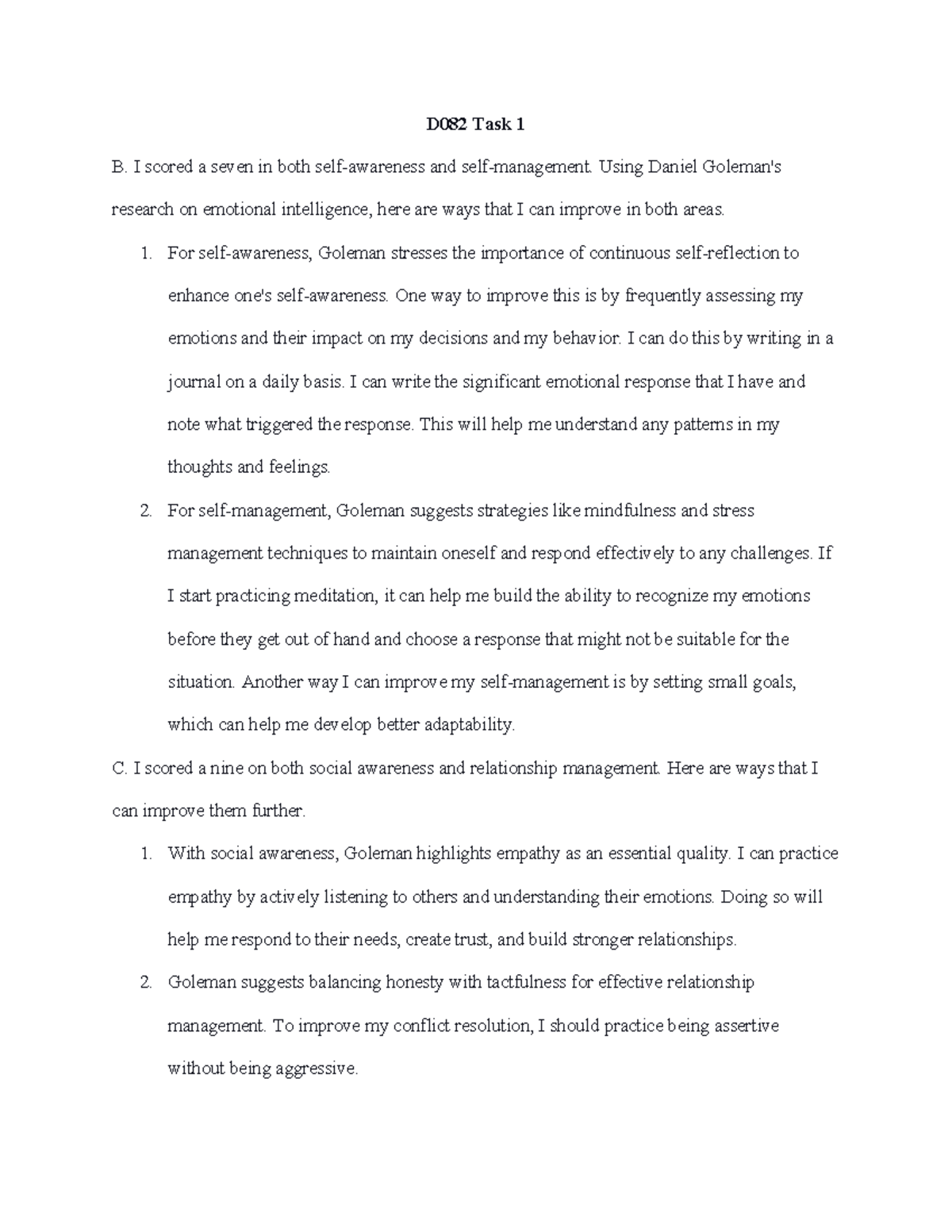 D082 Task 1 Passed - Task 1 PA - D082 Task 1 B. I scored a seven in ...