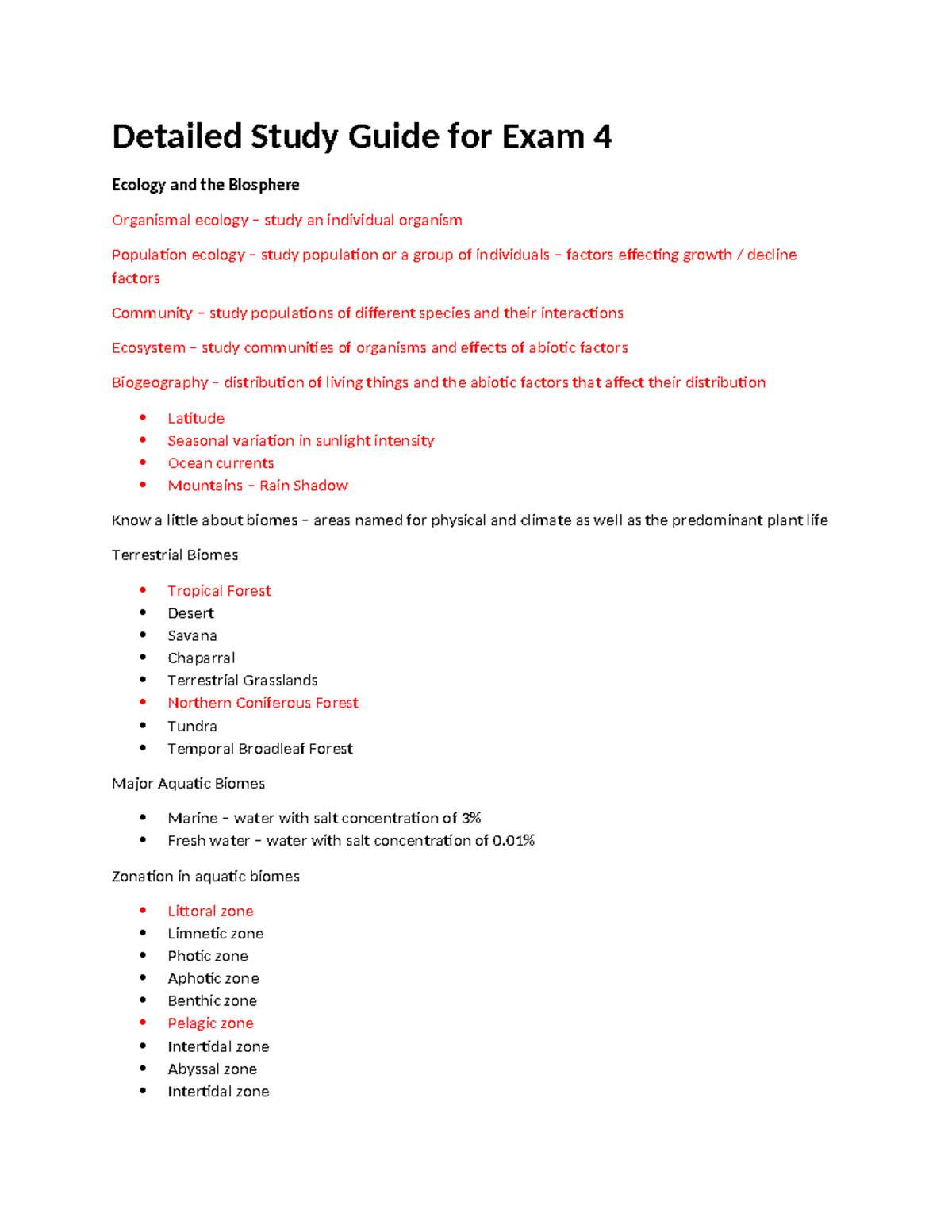 Final Exam Study Guide for Ecology and Biosphere (Course Code: BIO101 ...