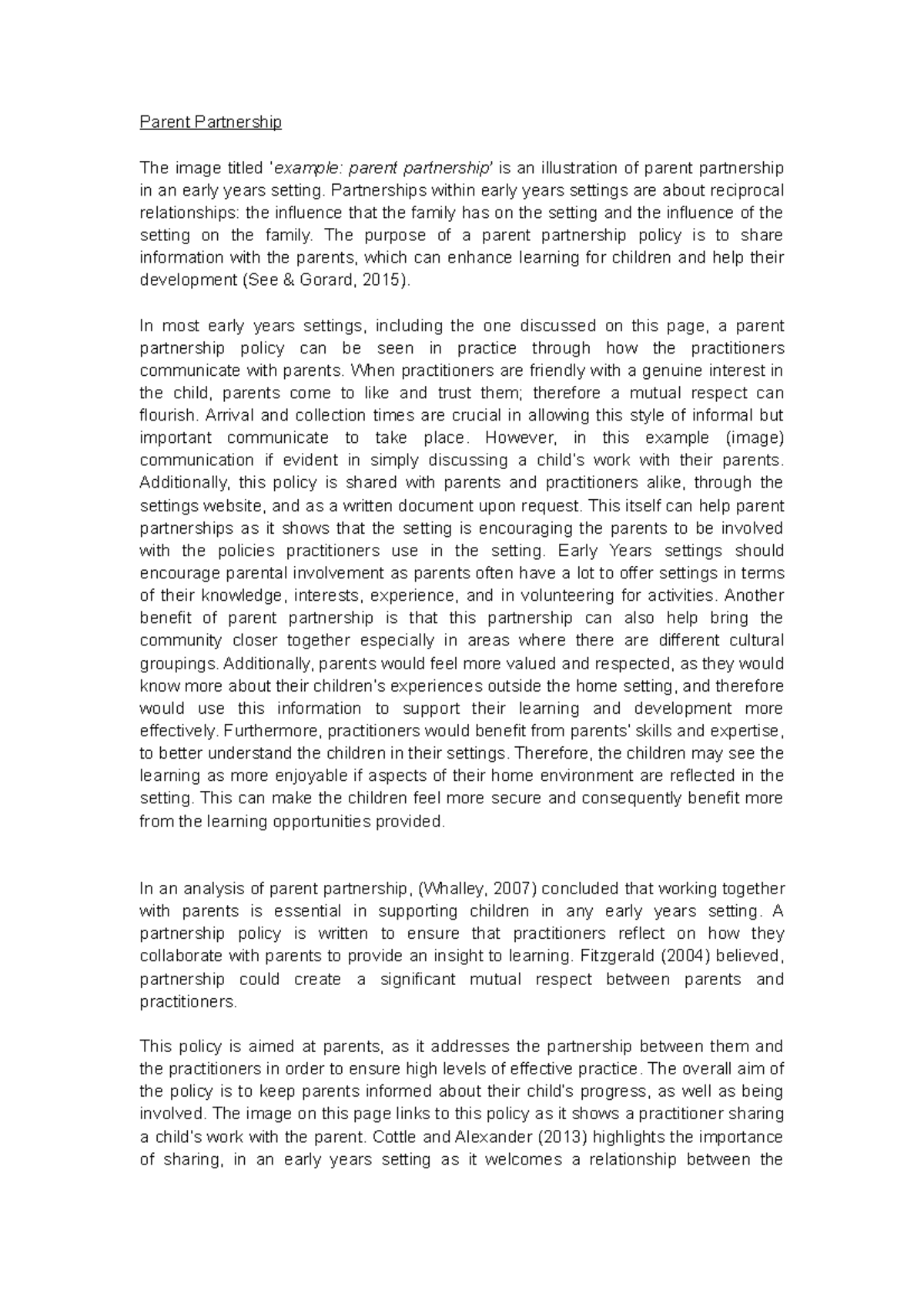 Parent Partnership Policy in Early Years Settings: Building ...