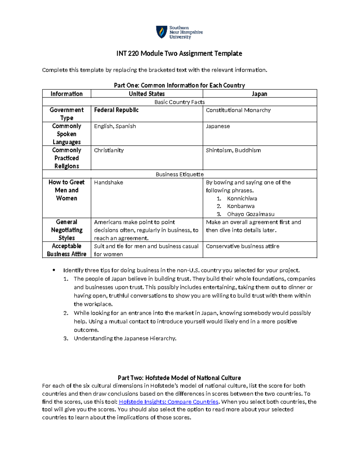 INT 220 Module Two Assignment ONE - Part One: Common Information for ...