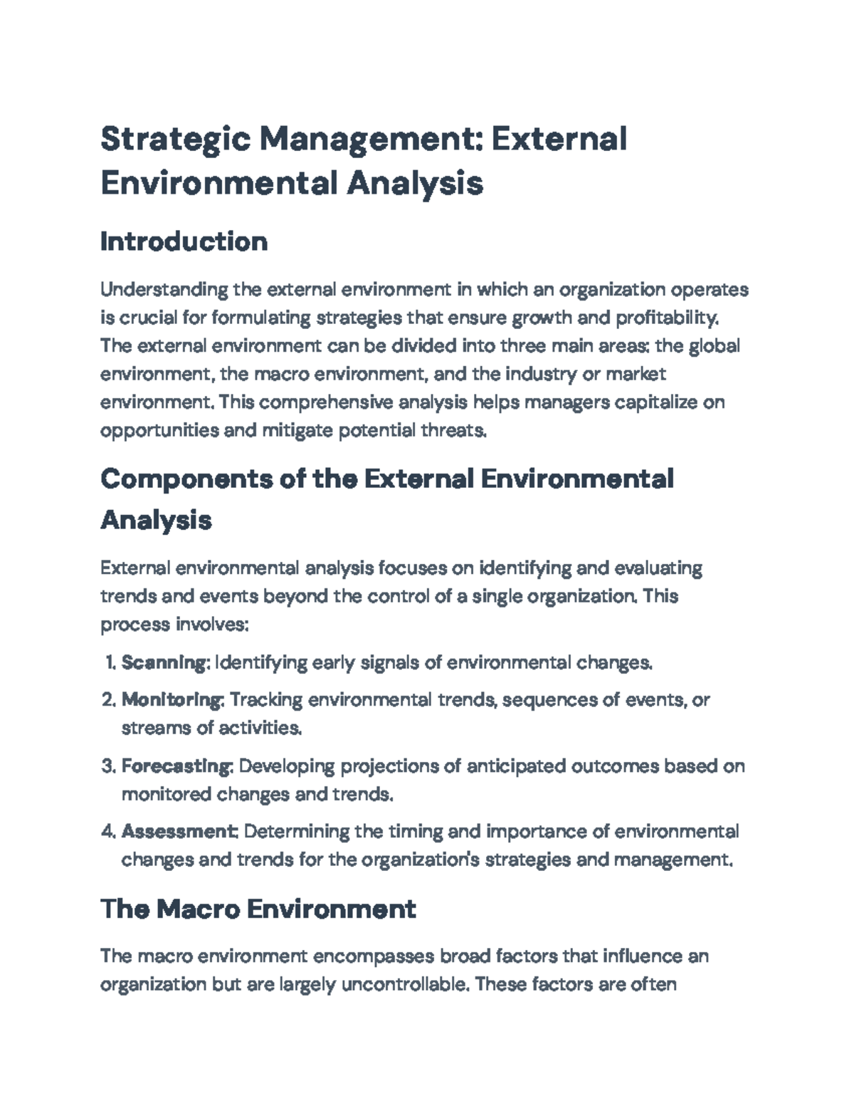 Strategic Management: Overview of External Environmental Analysis - Studocu