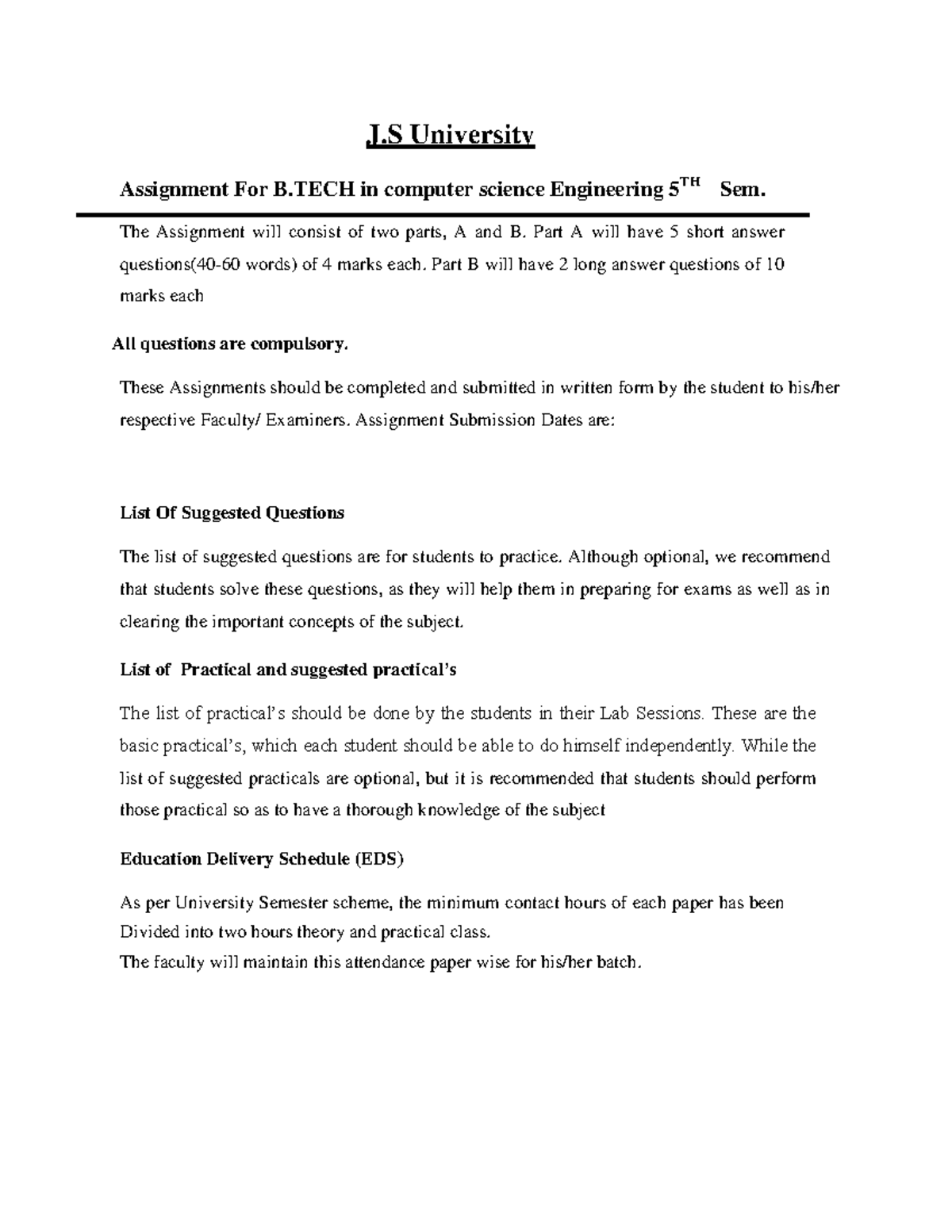 B.Tech 5th Sem Assignment: Computer Science Engineering Topics - Studocu