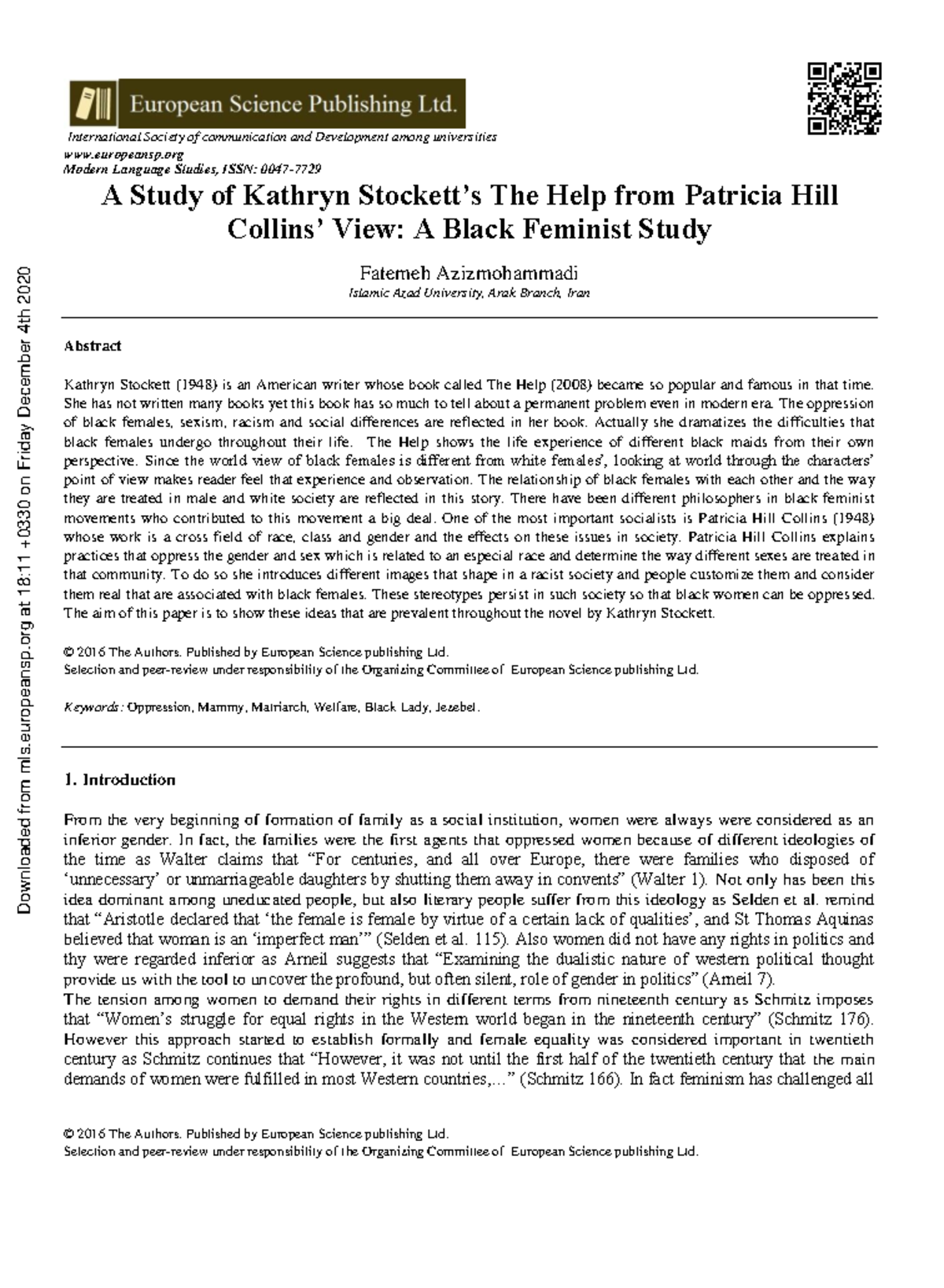 A Feminist Analysis of Stockett’s The Help: Insights from Collins ...