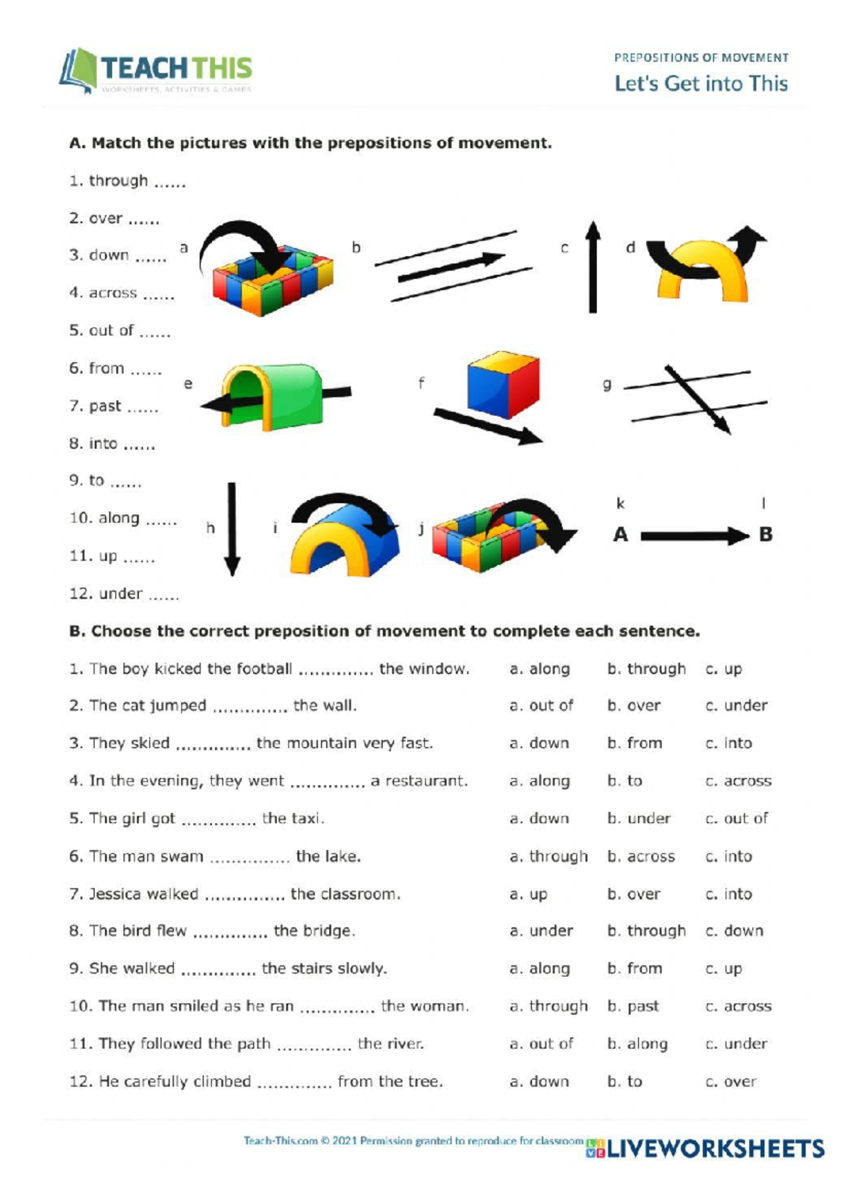 Prepositions of Movement Activities & Games Worksheet 7136425 - Studocu