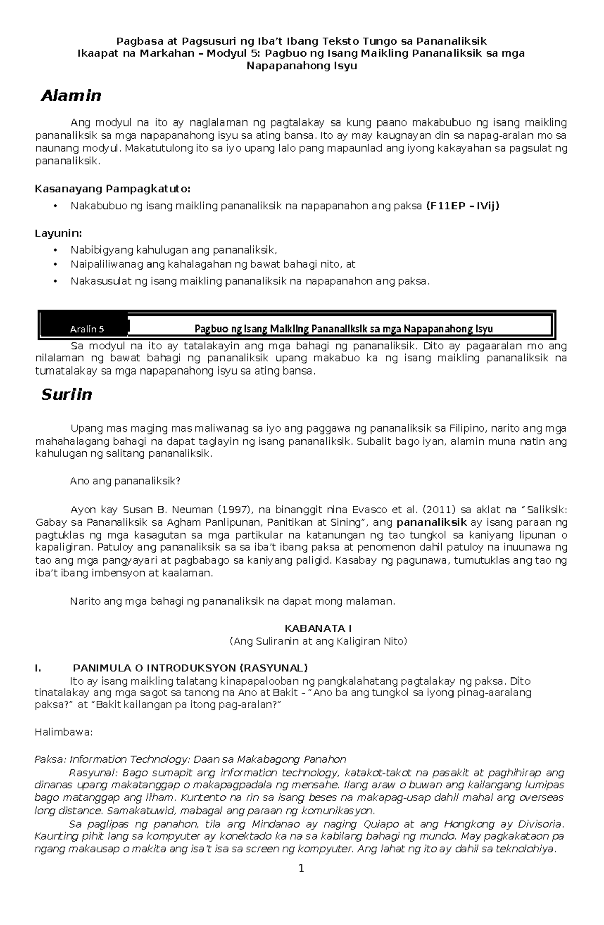 4th Quarter pagbasa at Pagsusuri Modyul 5 - Pagbasa at Pagsusuri ng Iba ...