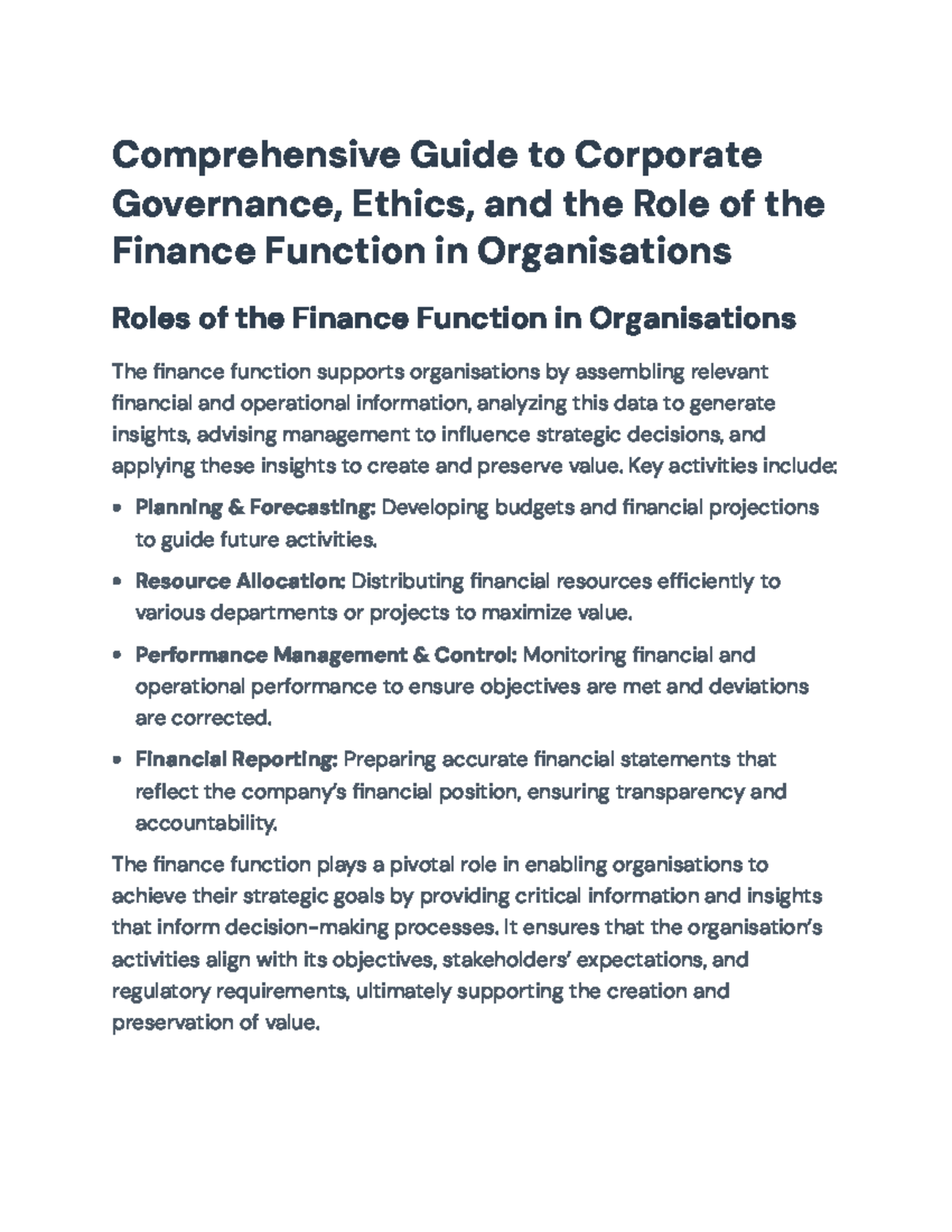 Comprehensive Overview of Corporate Governance & Finance Ethics (FIN ...