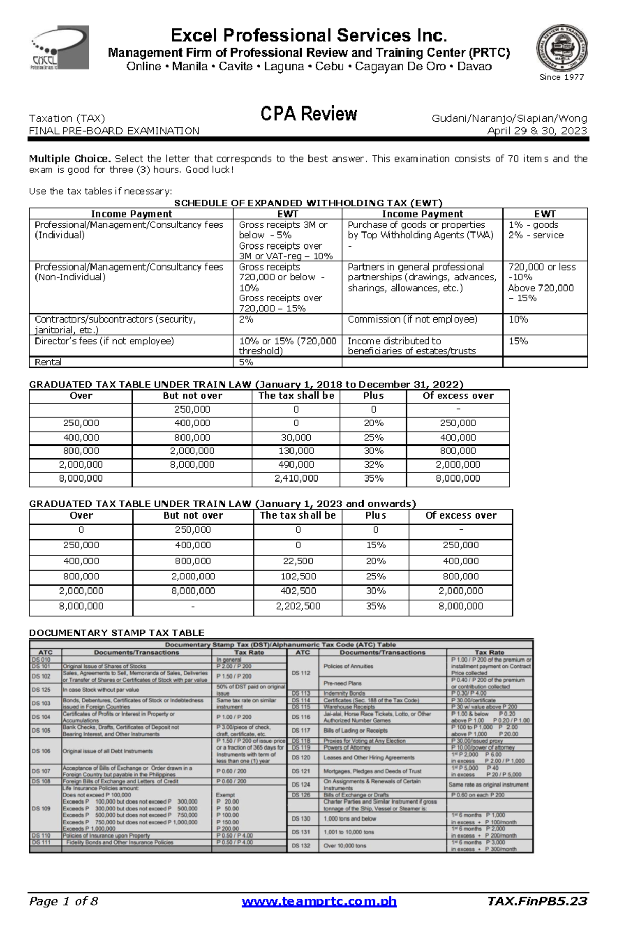 Team PRTC TAX Final Examination Review - April 2023 - Studocu