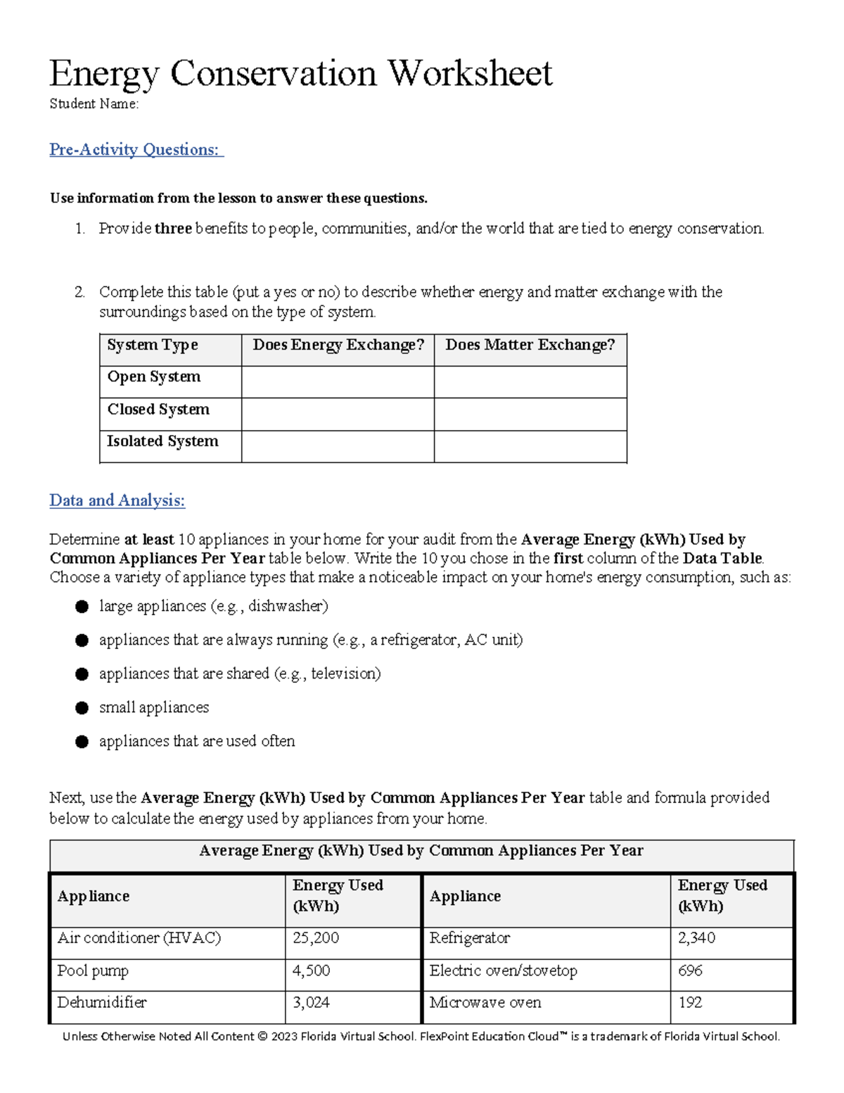Energy Conservation Worksheet - Class Activity 06 05 - Studocu