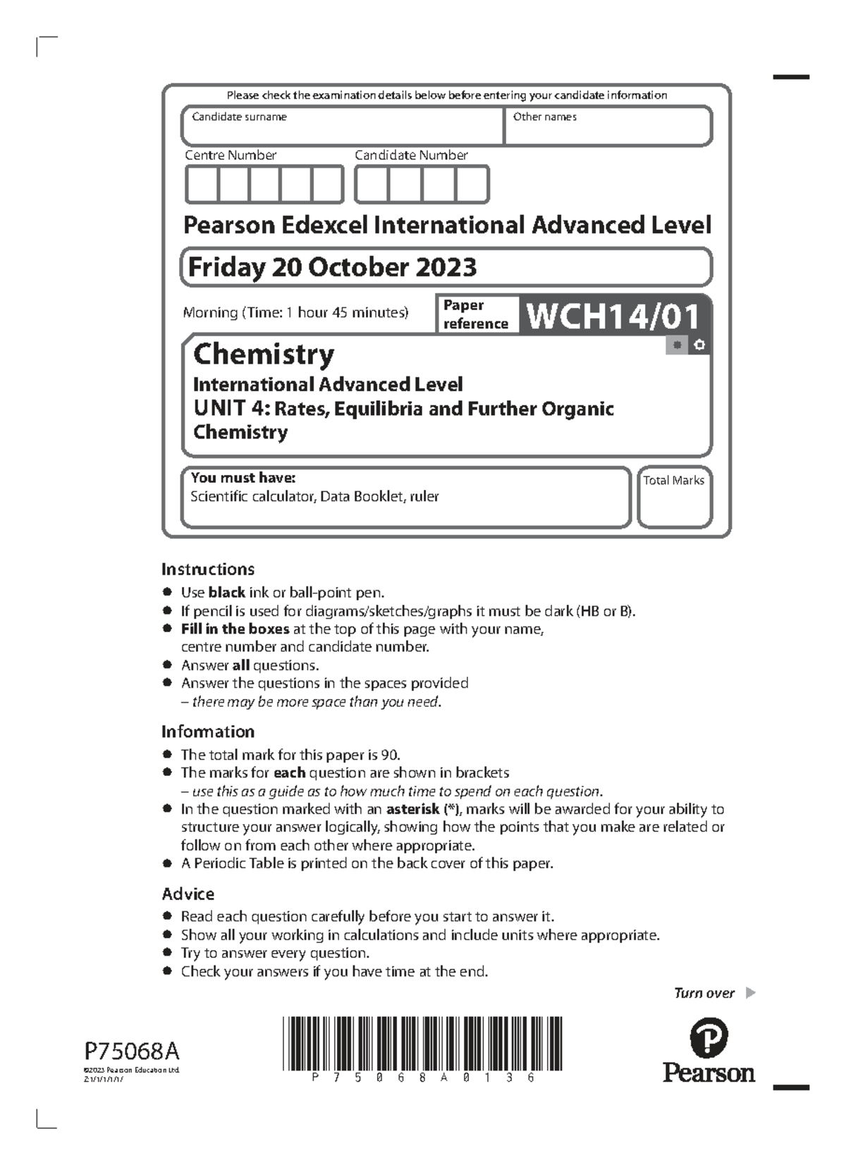 Chemistry IAL Unit 4: Exam Paper - Rates, Equilibria & Organic ...