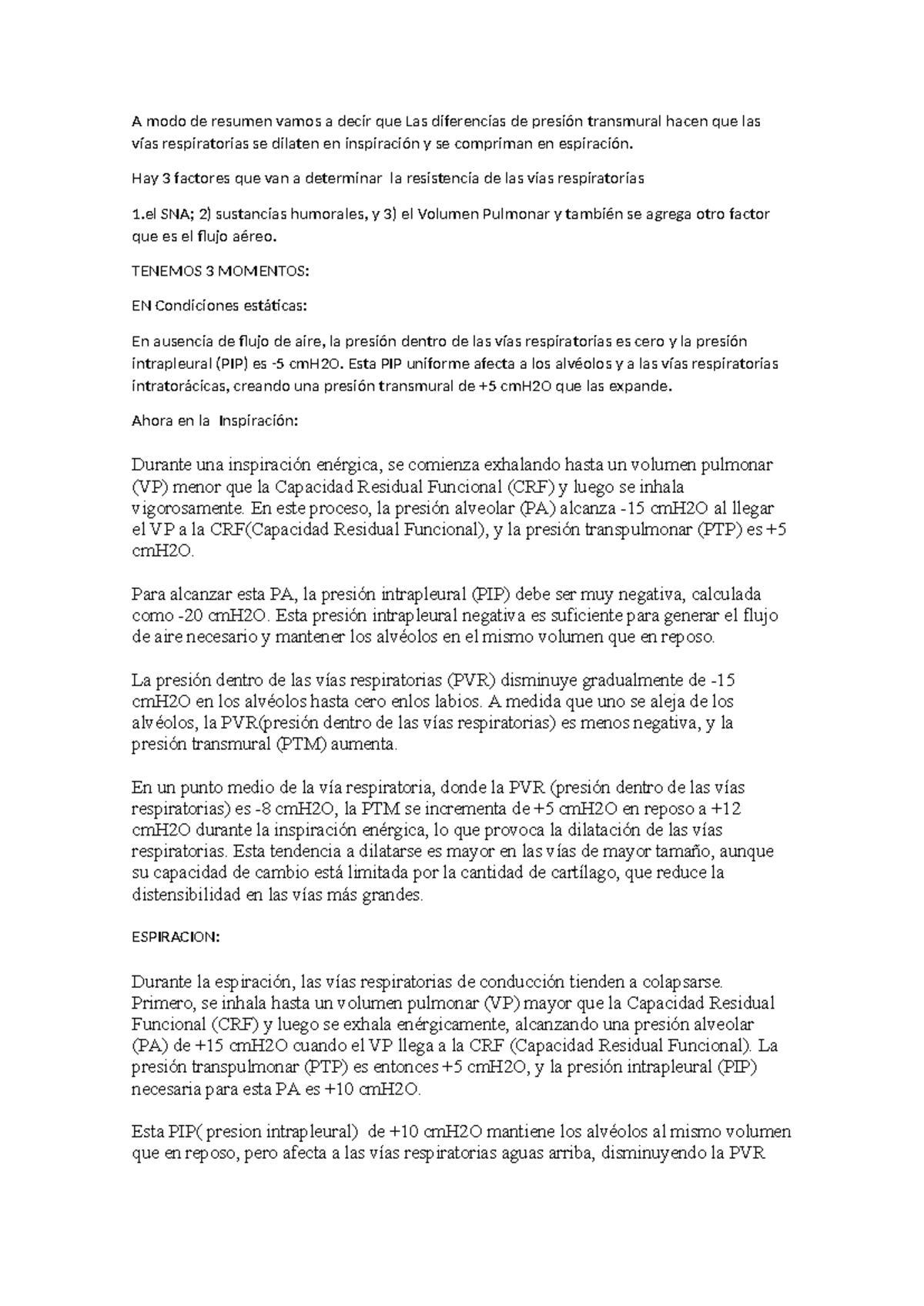 FISIO 101: Resumen de Presión Transmural y Vías Respiratorias - Studocu