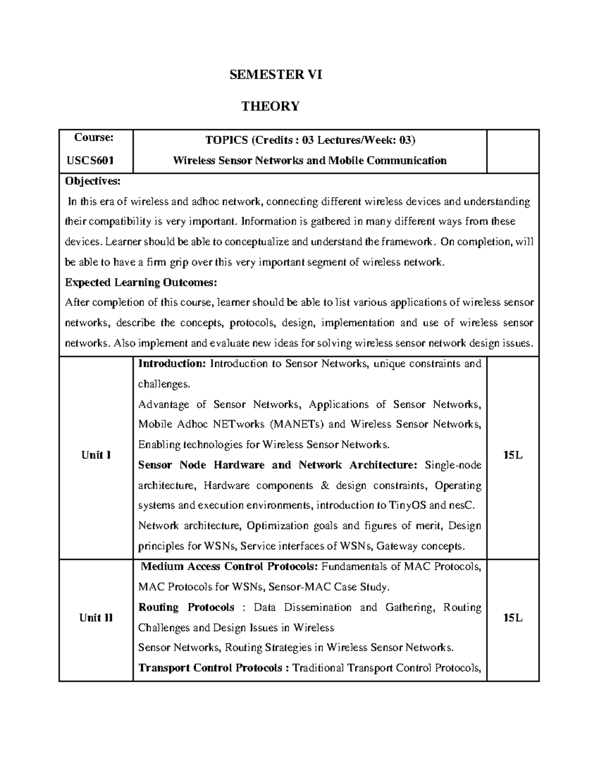 Sem 6 Theory - SEMESTER VI THEORY Course: USCS TOPICS (Credits : 03 ...