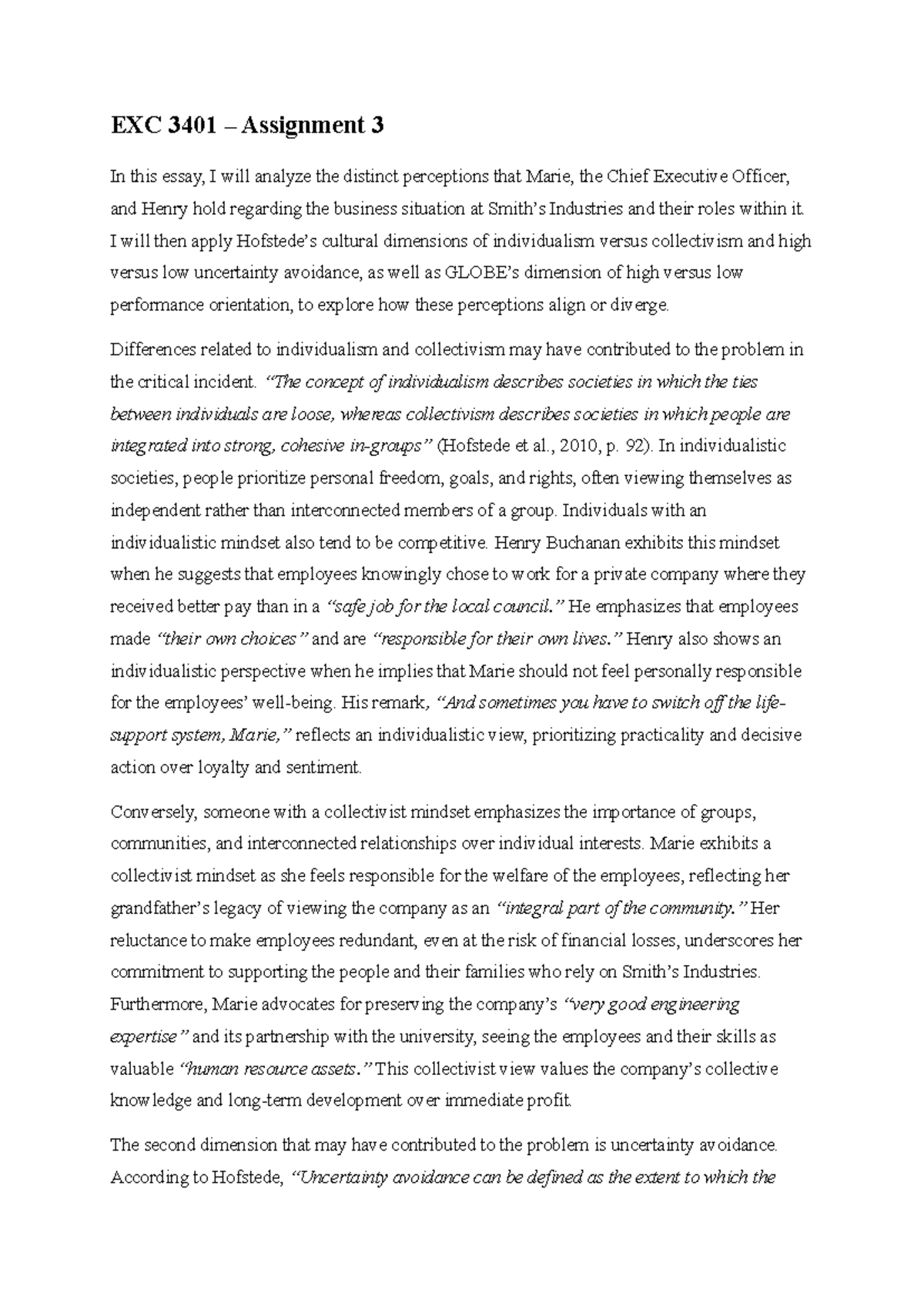 EXC 3401 - Assignment 3: Analysis of Cultural Dimensions in Business ...