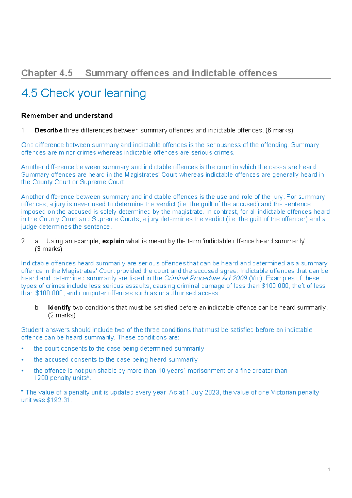 Legal 11 - Chapter 4.5 Summary vs Indictable Offences Overview - Studocu