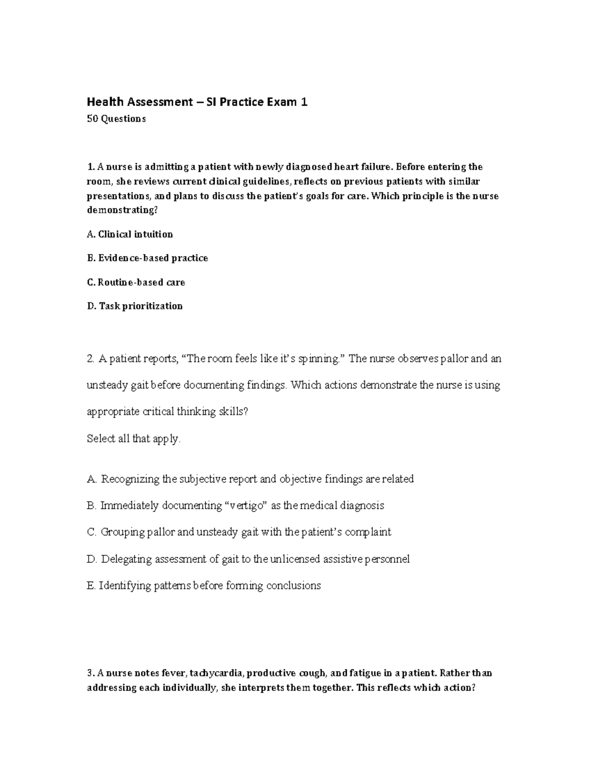 Health Assessment – SI Practice Exam 1 - Studocu