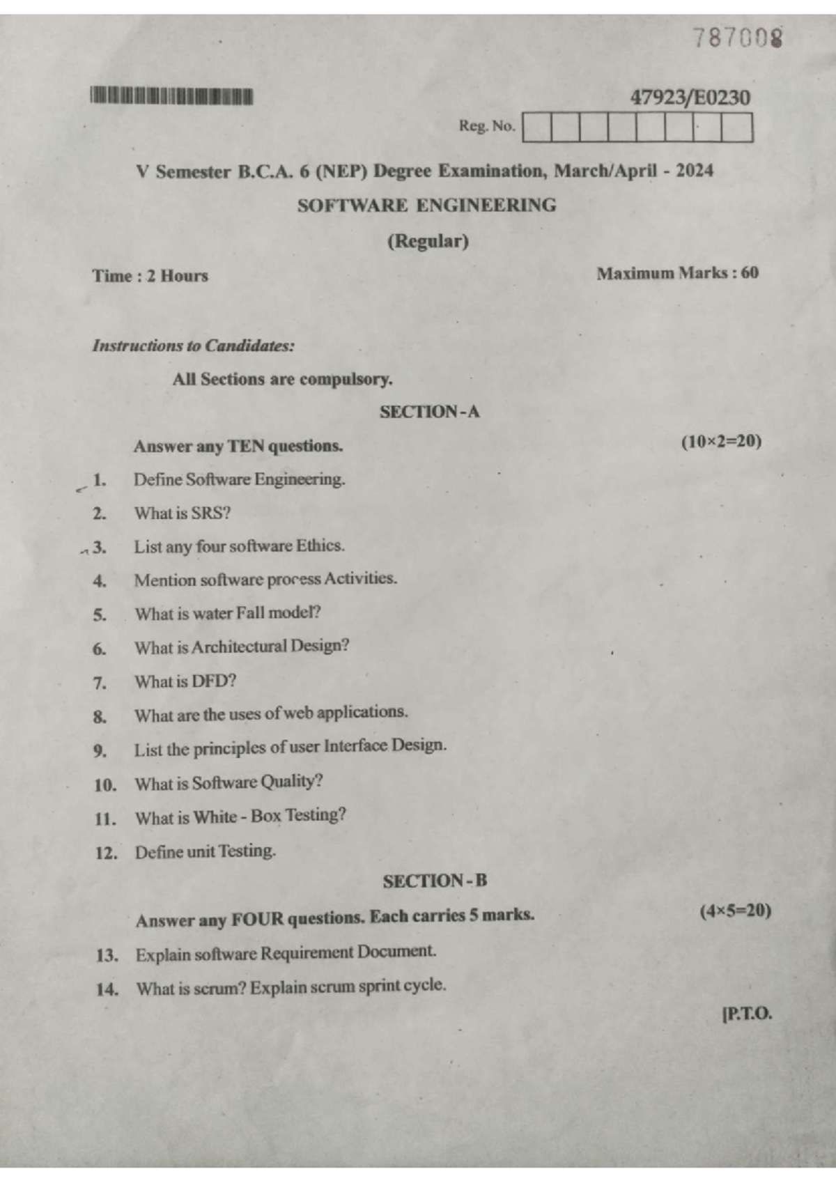 SE-Software-Engineer - 787008 Reg. No. V Semester B.C. 6 (NEP) Degree Examination, 2024 SOFTWARE ...